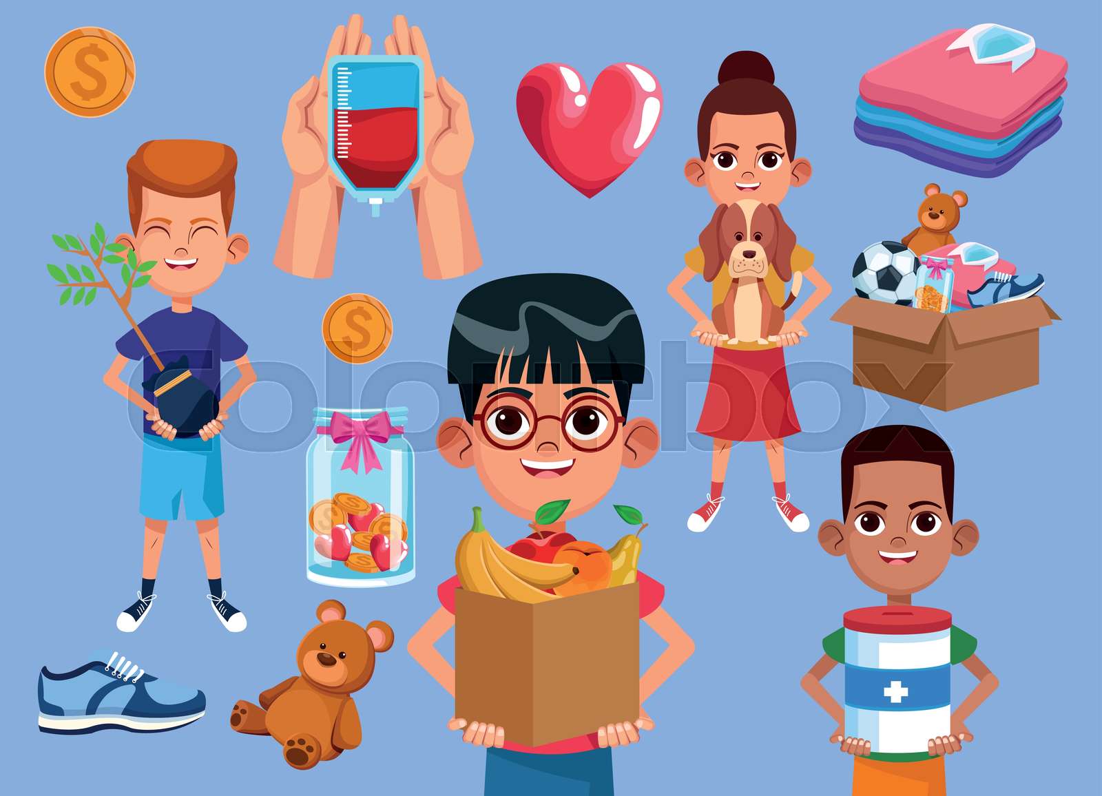 Kids and charity cartoons | Stock vector | Colourbox