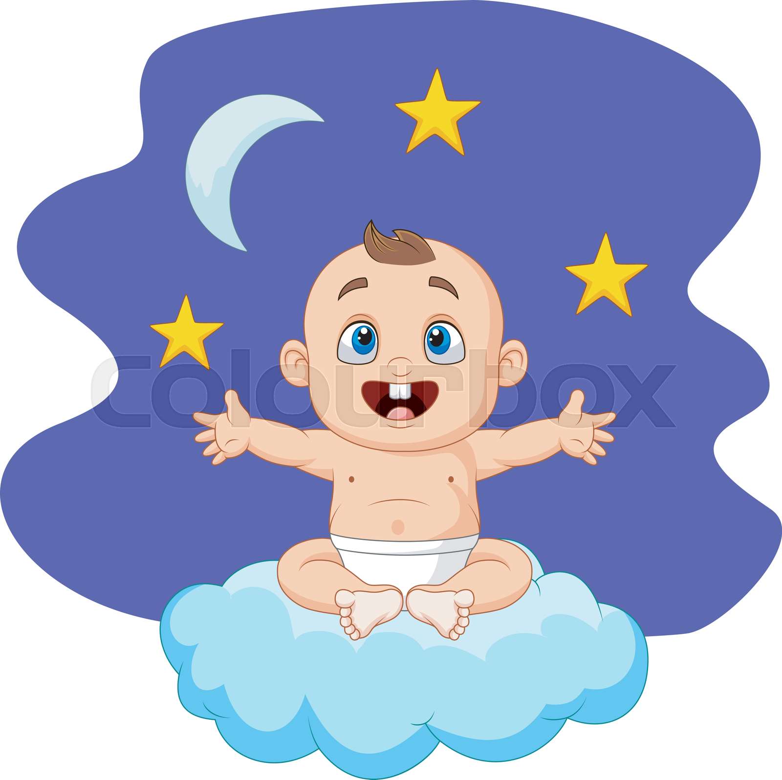 Cartoon Baby boy sitting on the cloud | Stock vector | Colourbox