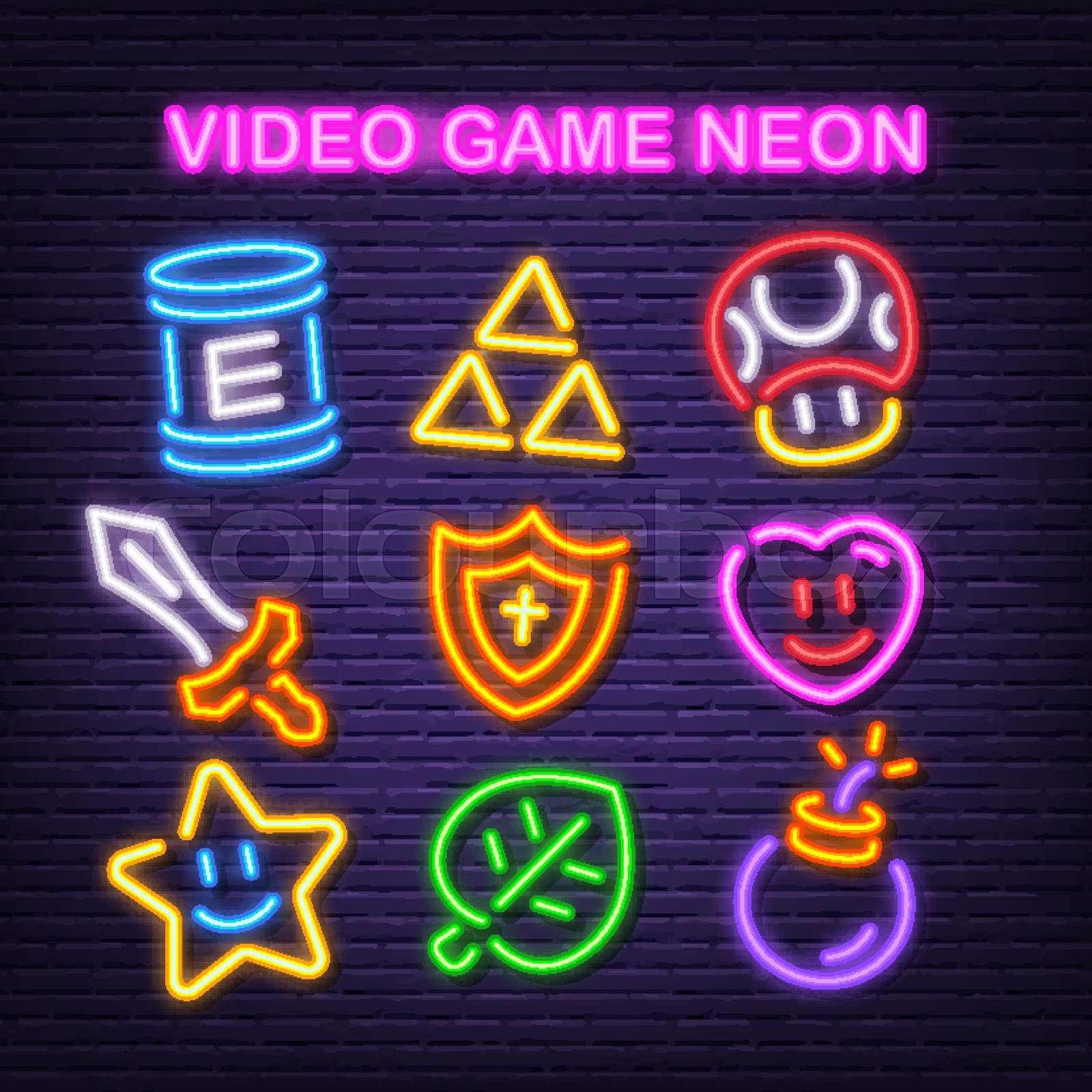 video game item neon icons | Stock vector | Colourbox