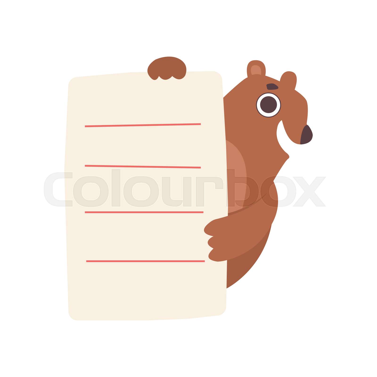 Little Bear Holding Empty Lined Sheet of Paper, Cute Cartoon Animal ...