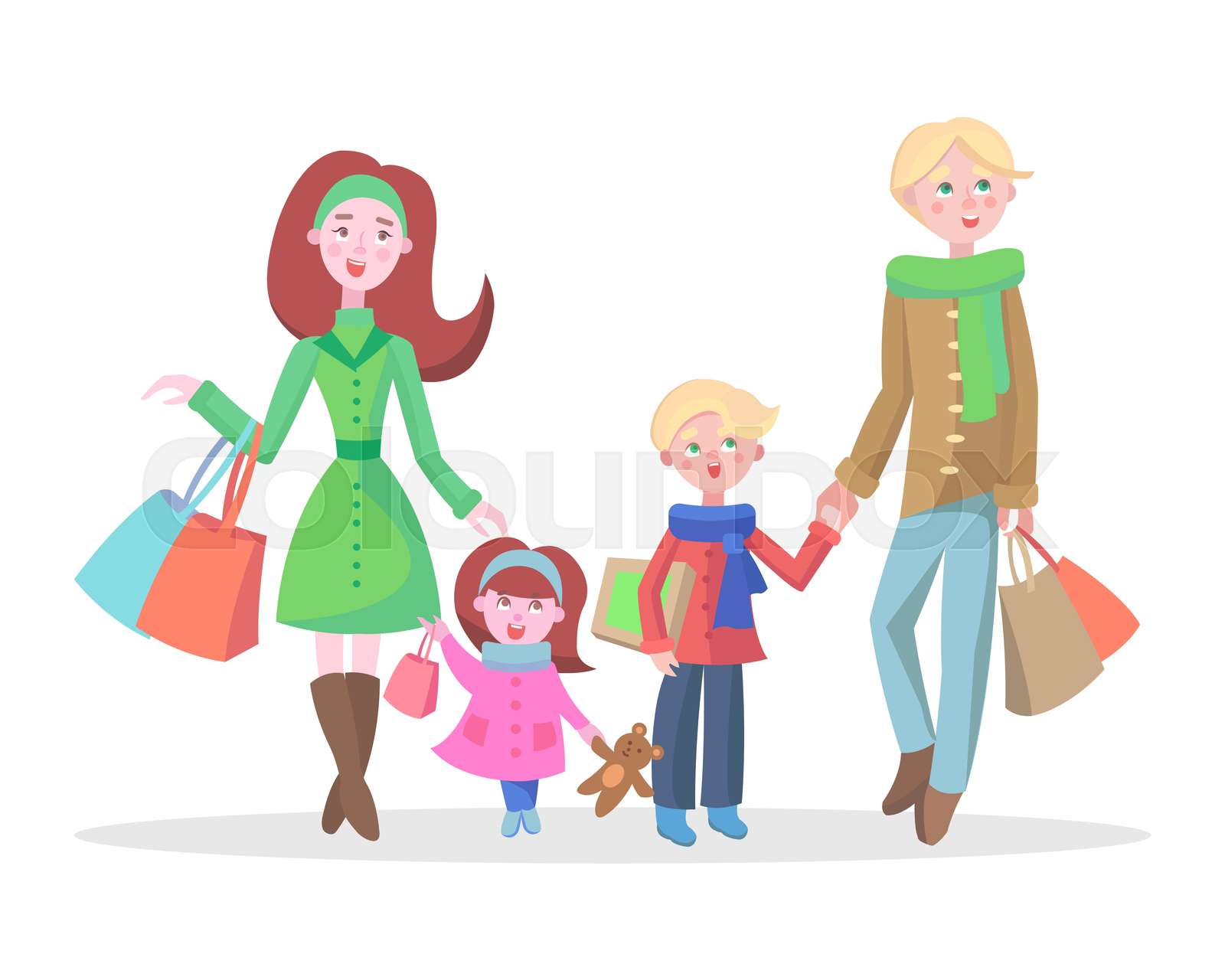 Family Shopping Cartoon Flat Vector Concept | Stock vector | Colourbox