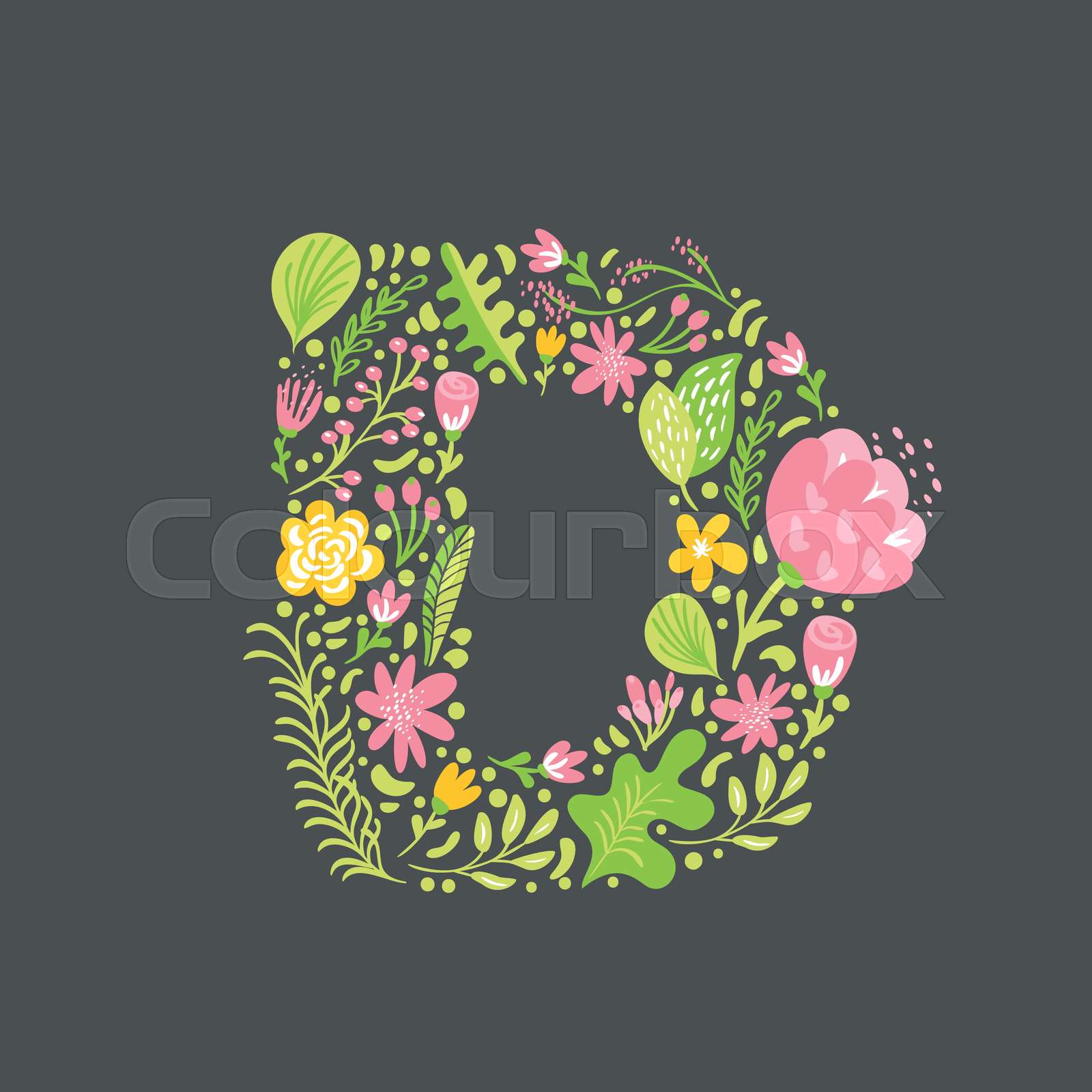 Floral summer Letter D. Flower Capital wedding Uppercase Alphabet ...