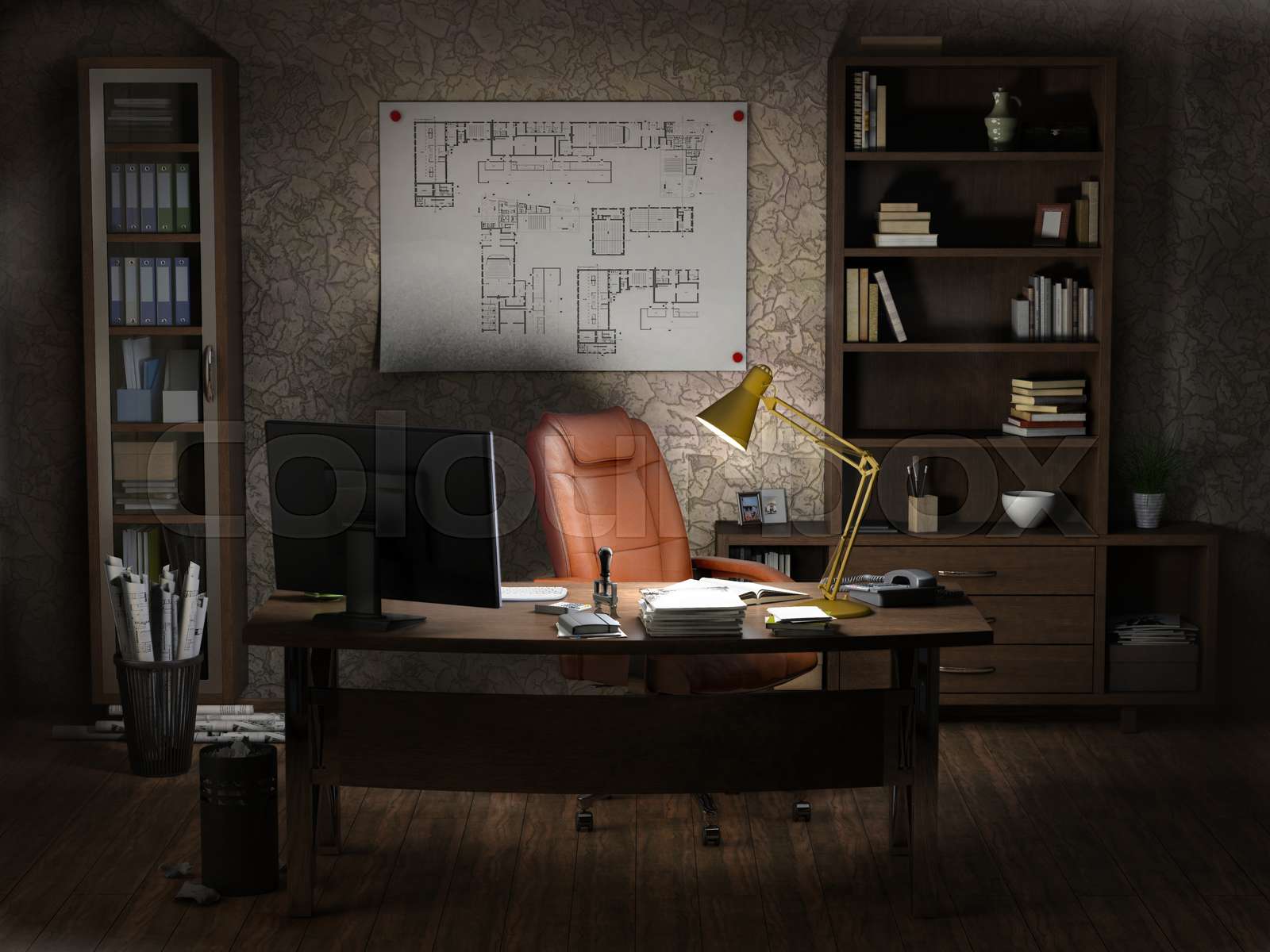 modern office interion evening 3d illustration | Stock image | Colourbox
