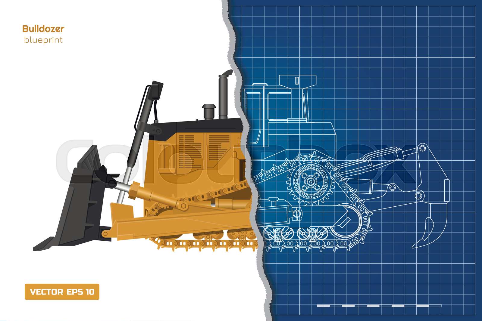 Bulldozer in outline style. Front, side and back view of digger ...