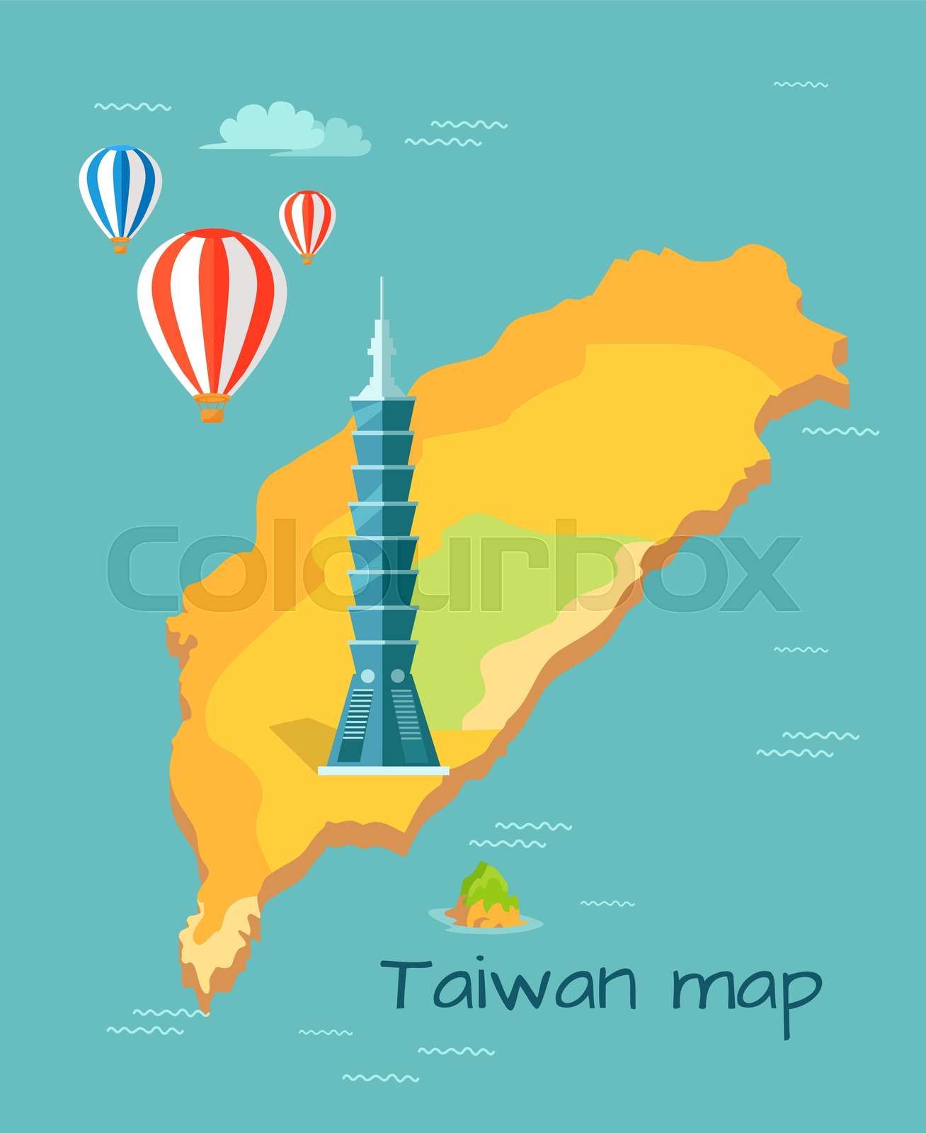 Cartoon Taiwan Map with Taipei Tower Illustration | Stock vector ...