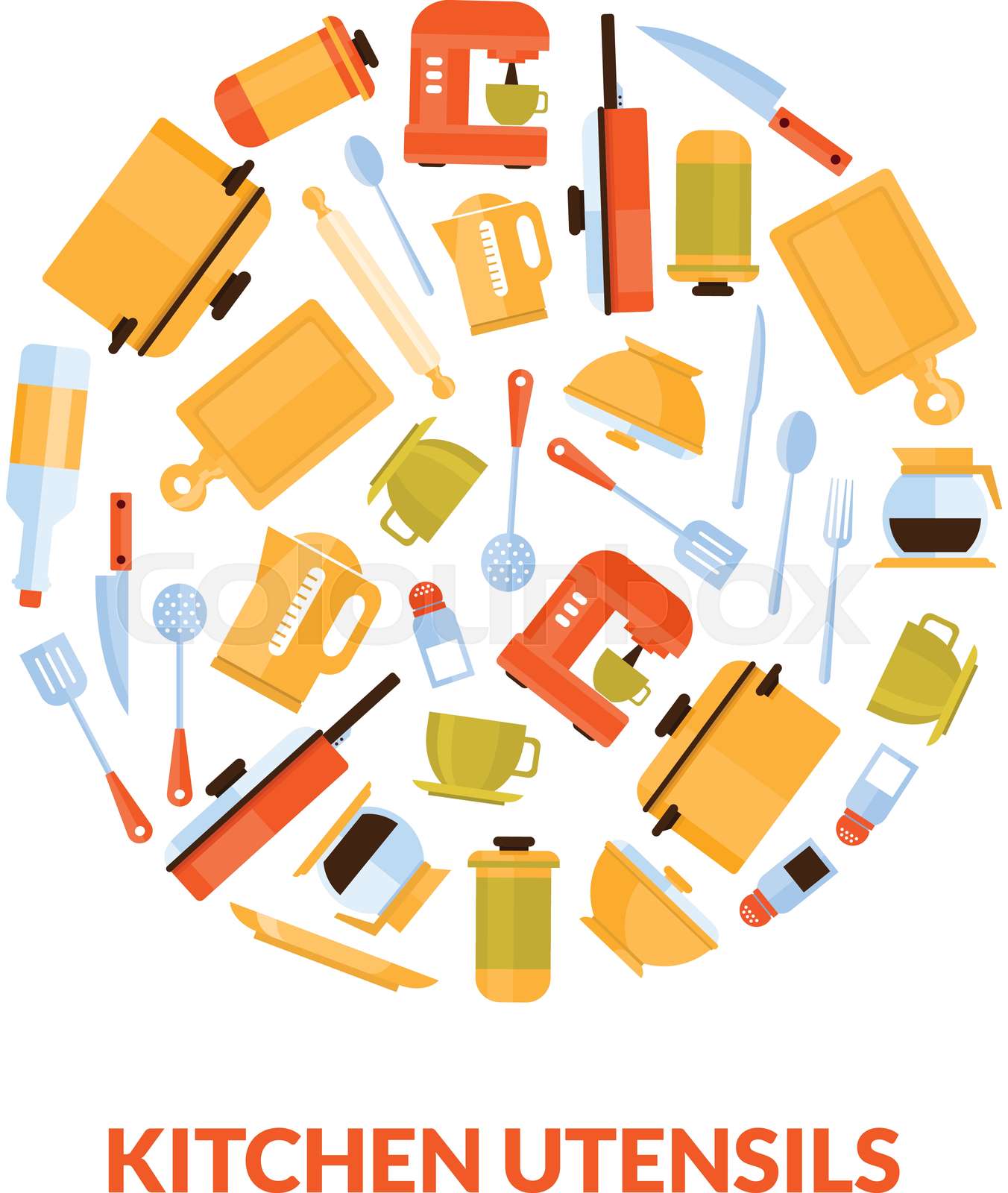 Various Kitchen Utensils in Circular Shape Vector Illustration | Stock ...