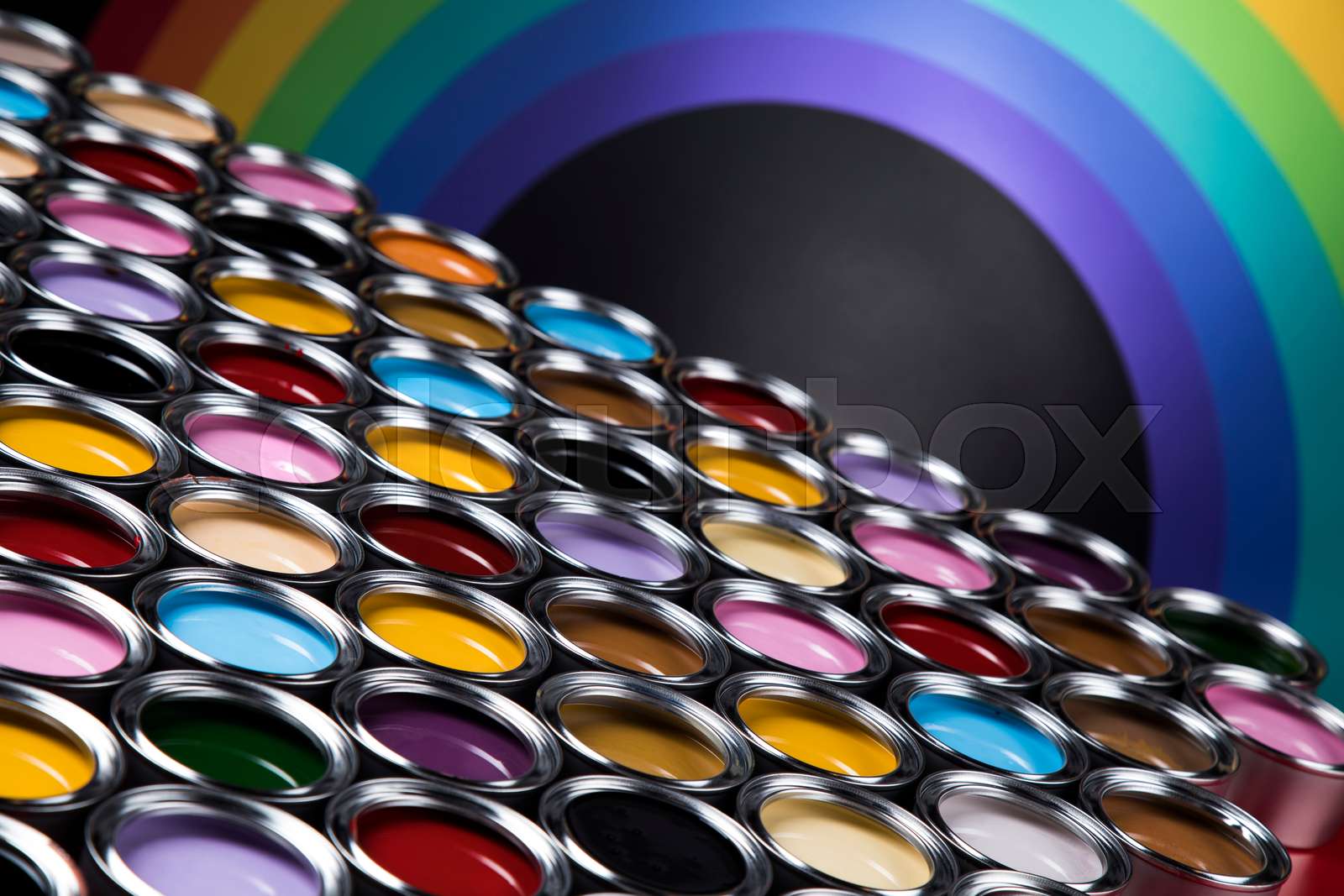 Full Buckets of rainbow colored oil paint | Stock image | Colourbox