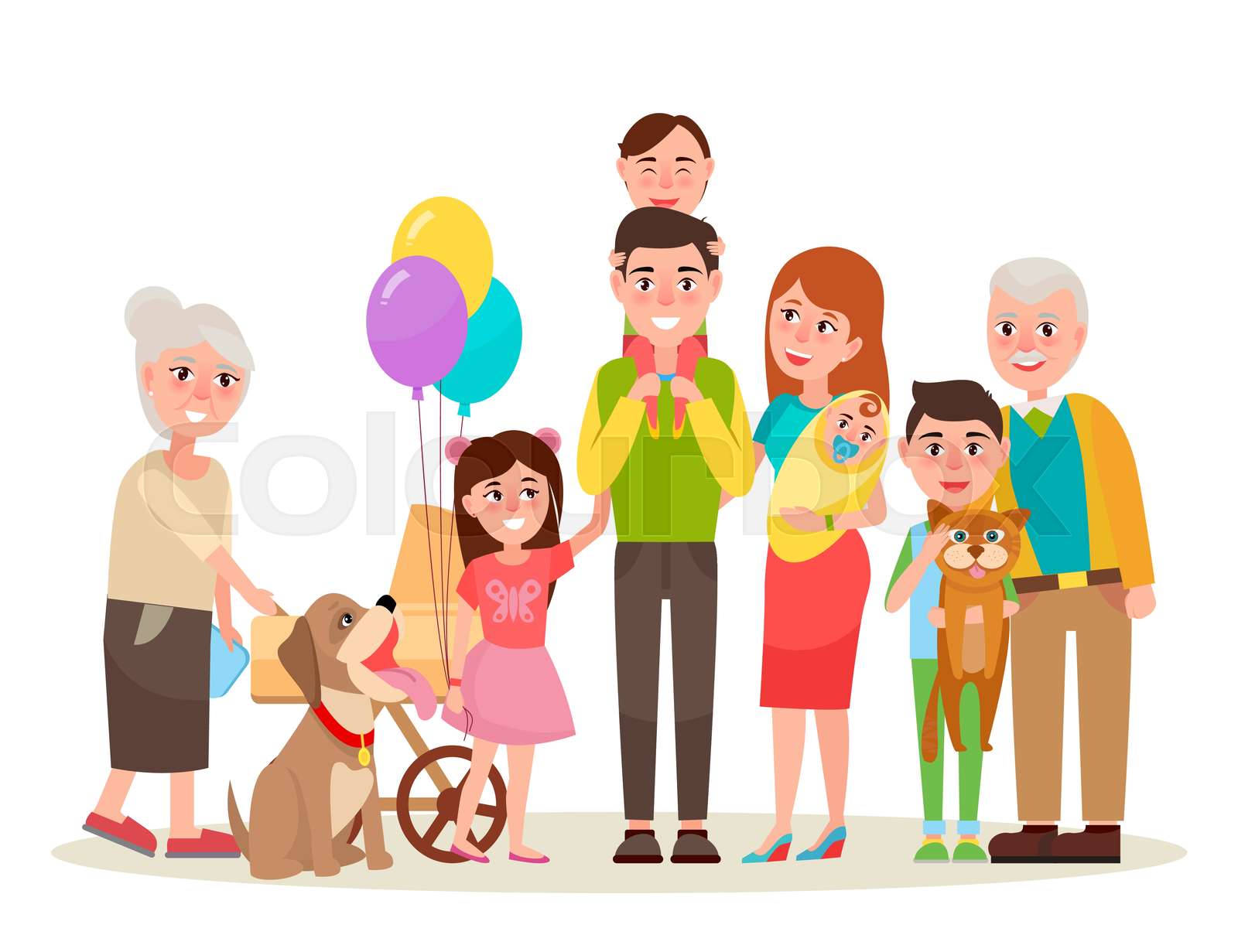 Happy Extended Family Photo Cartoon Illustration | Stock vector | Colourbox