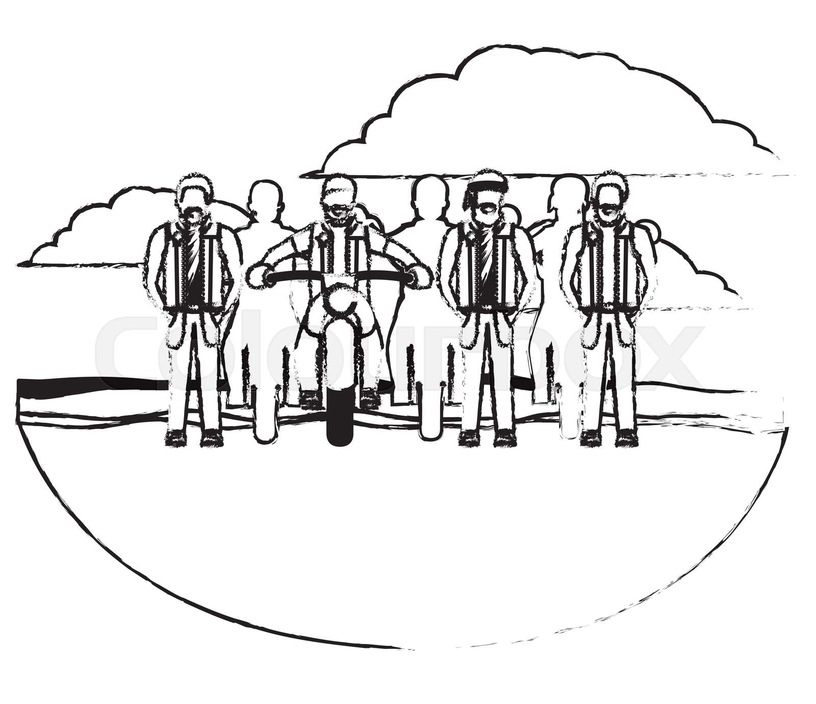 group of bikers in the classic motorcycle scene character | Stock ...