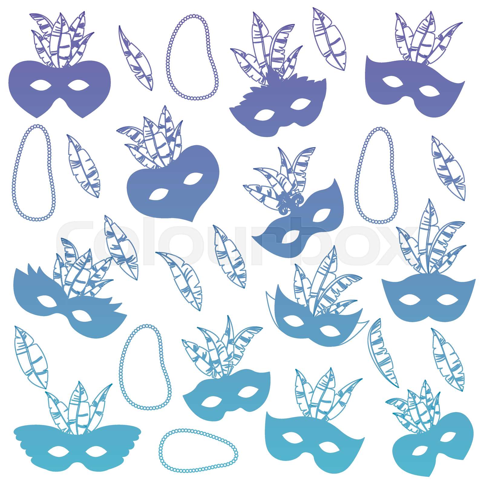 carnival mask with feathers and necklace pattern | Stock vector | Colourbox