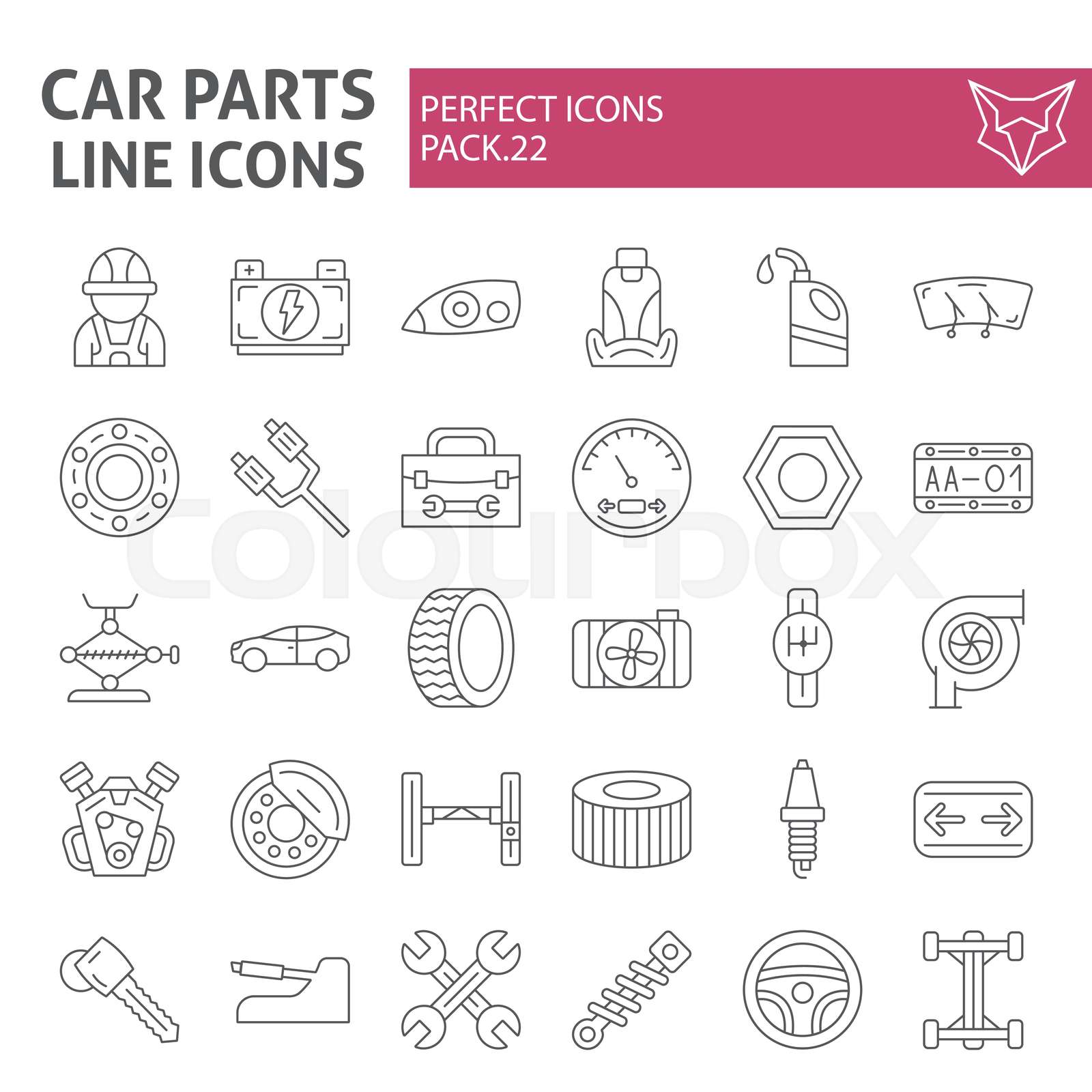 Car parts thin line icon set, automobile symbols collection, vector ...