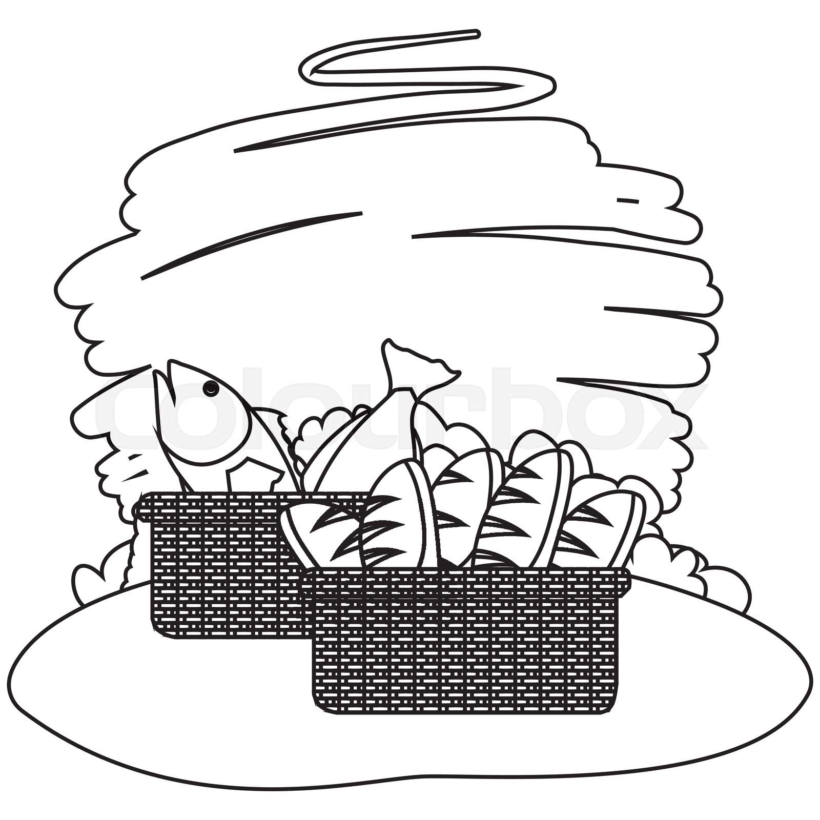 baskets with fish and bread | Stock vector | Colourbox
