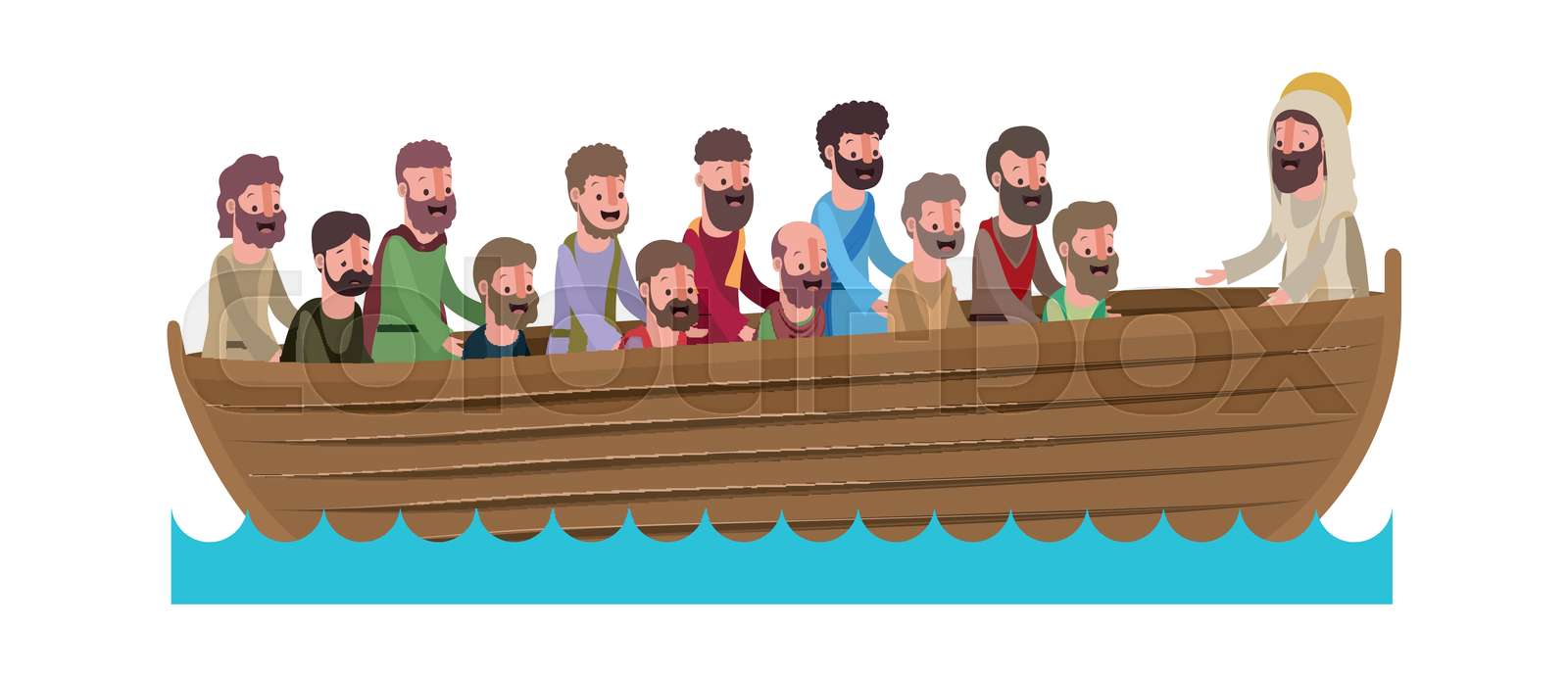 jesuschrist with apostles in boat biblical scene | Stock vector | Colourbox