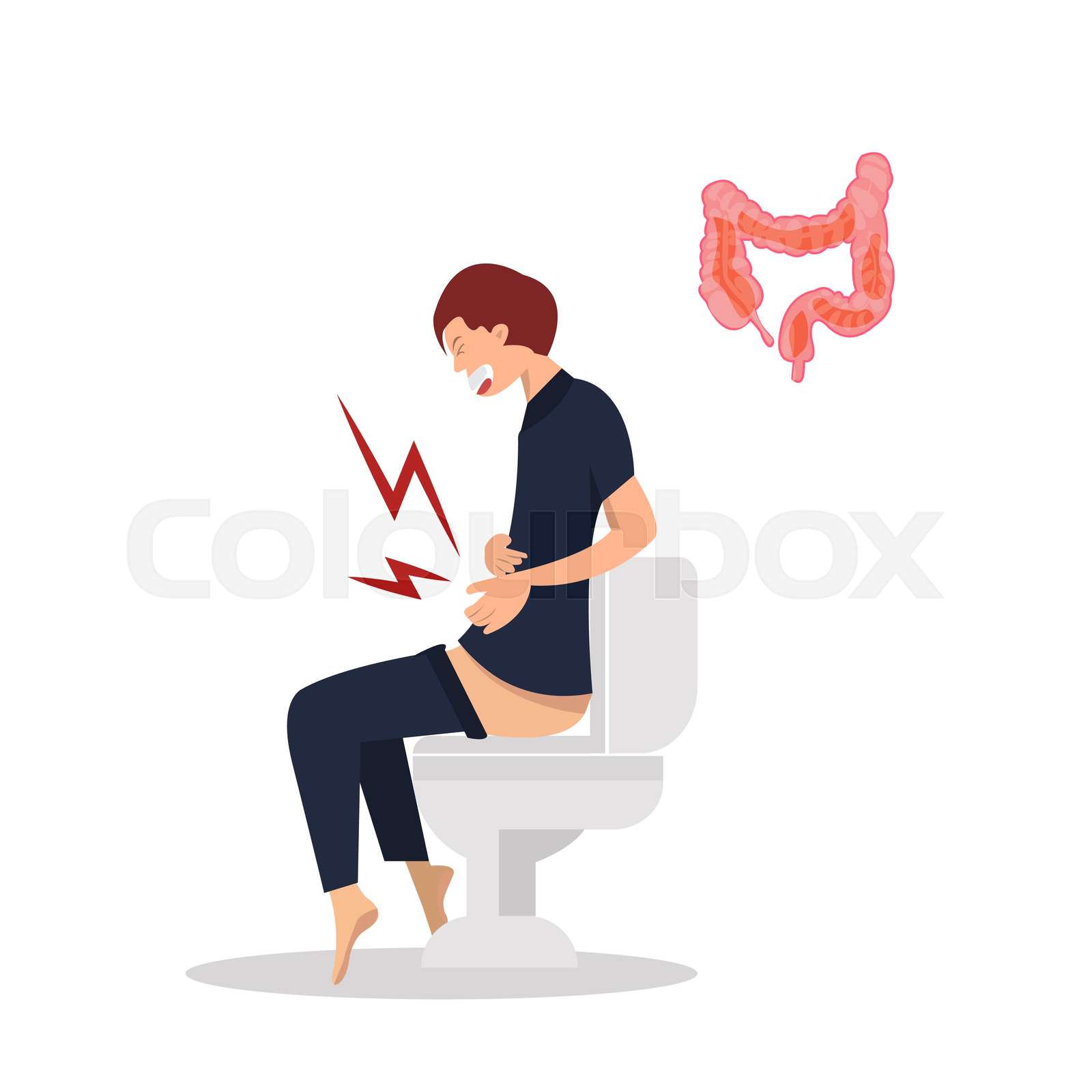 Constipation symptom in a man and poop in intestine.illustrator | Stock ...