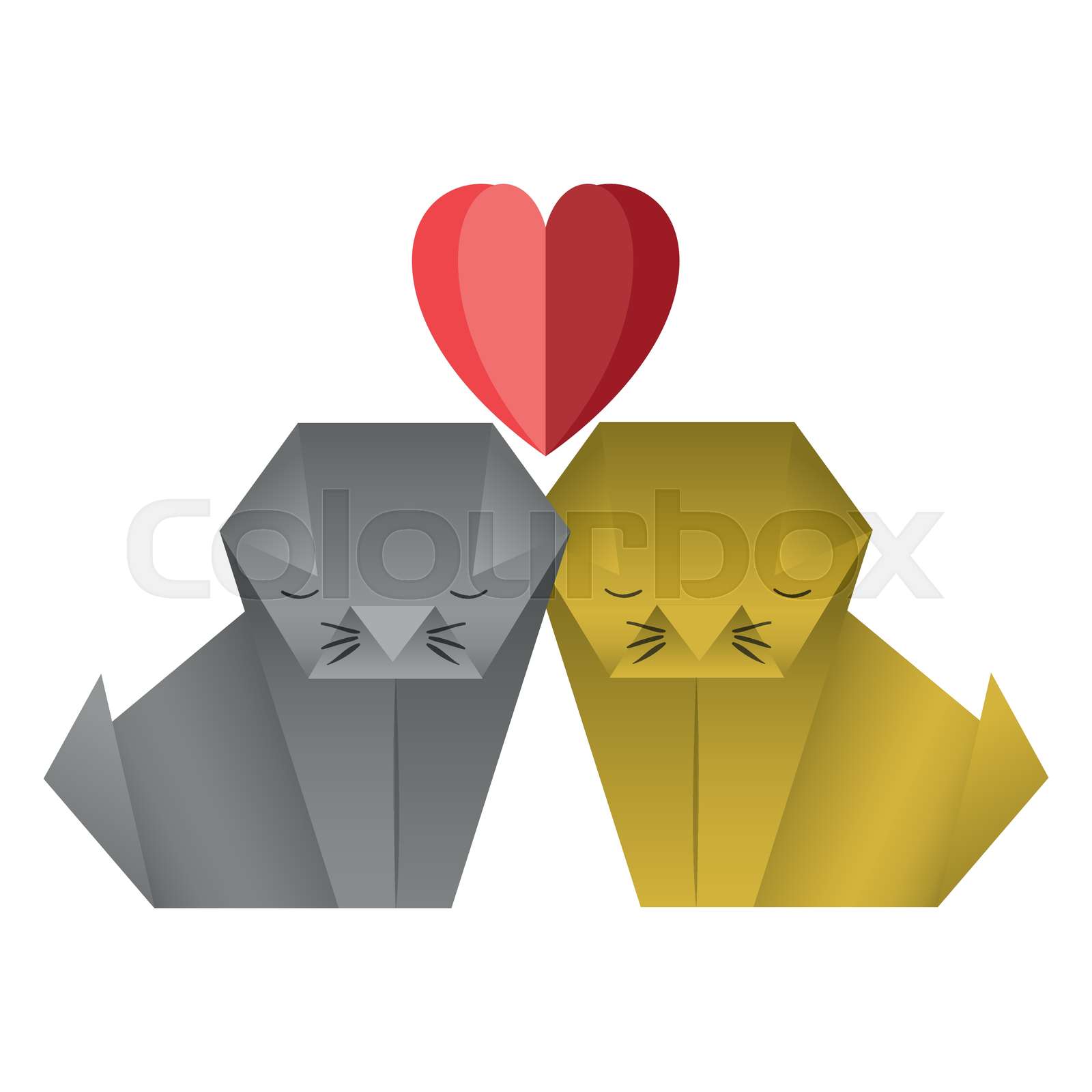 cats couple origami paper with heart | Stock vector | Colourbox