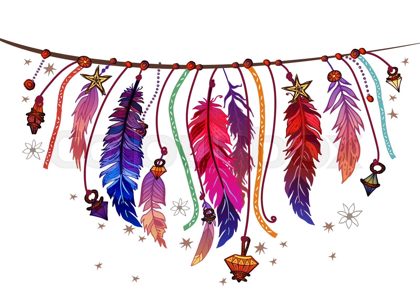 Background border with feathers and crystals | Stock vector | Colourbox