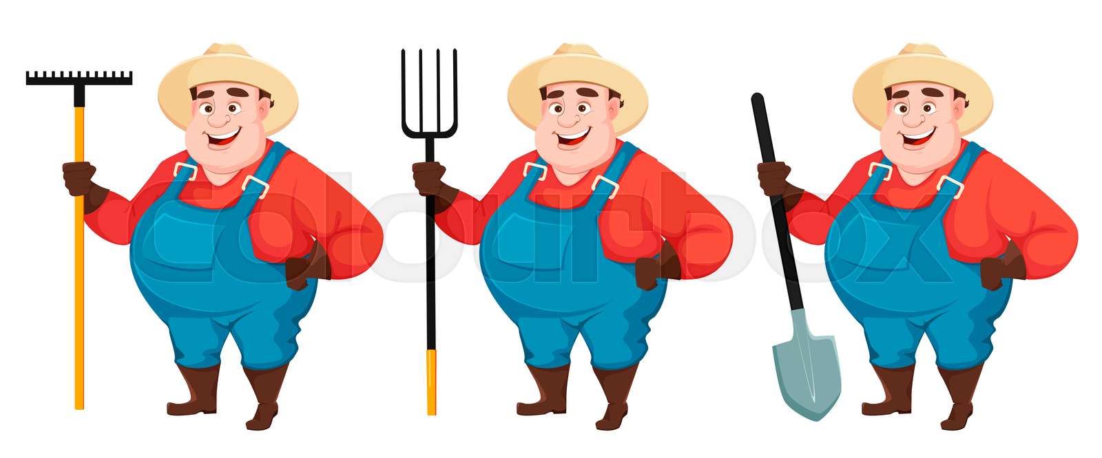 Fat farmer, agronomist, set of three poses | Stock vector | Colourbox