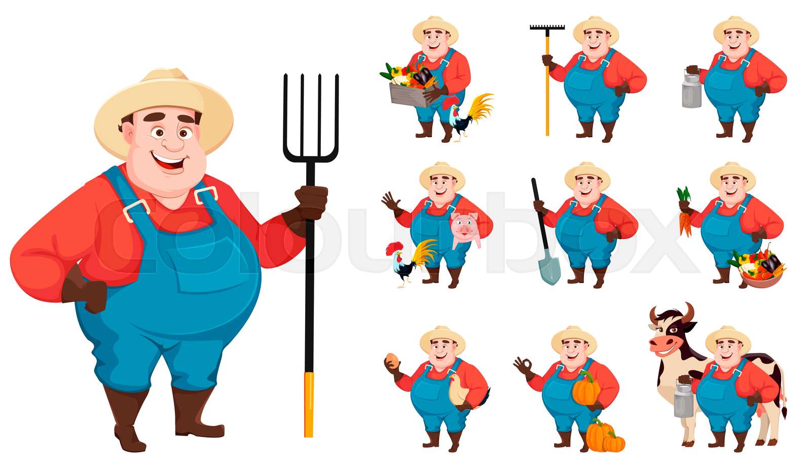 Fat farmer, agronomist, set of ten poses | Stock vector | Colourbox