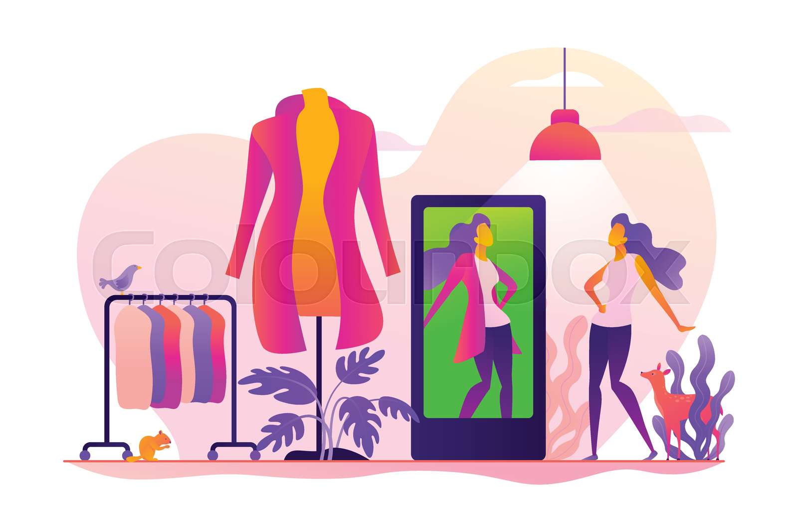 Virtual fitting room vector concept vector illustration. | Stock vector ...