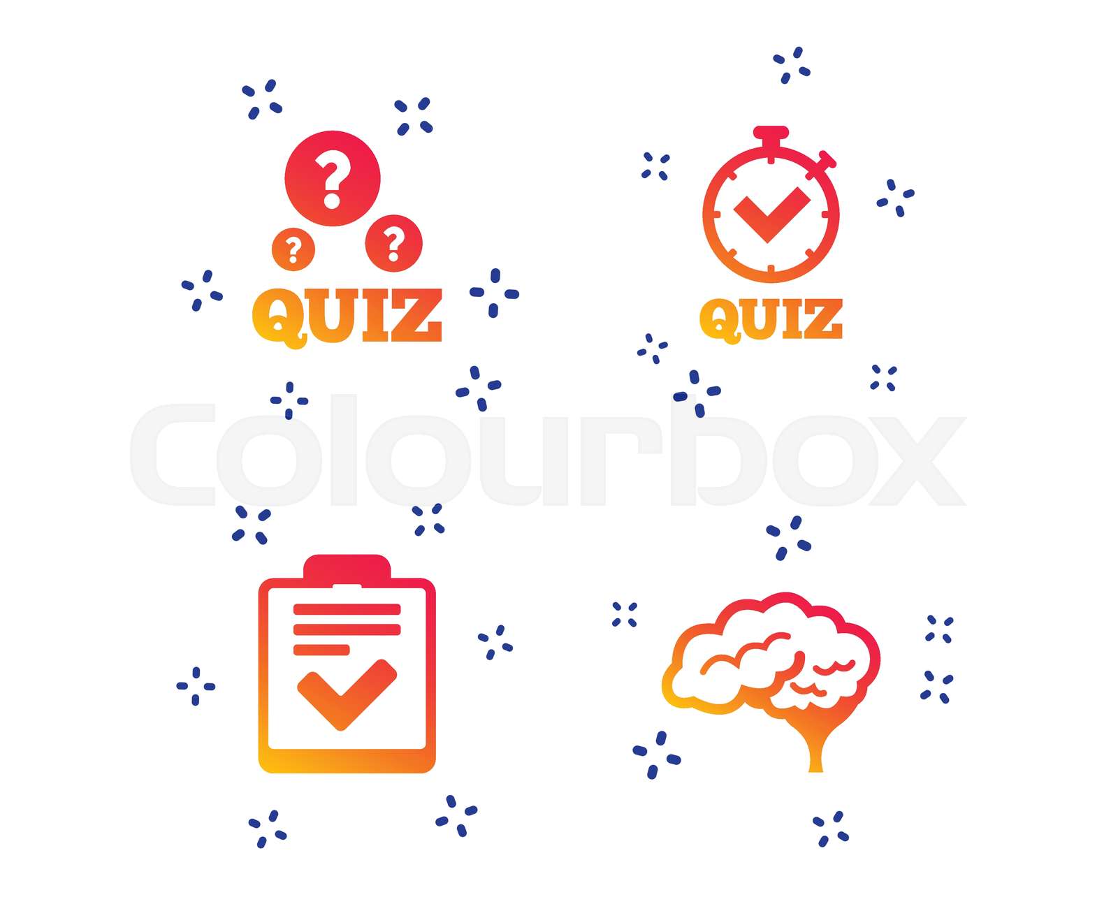 Quiz icons. Checklist and human brain symbols. Vector | Stock vector ...