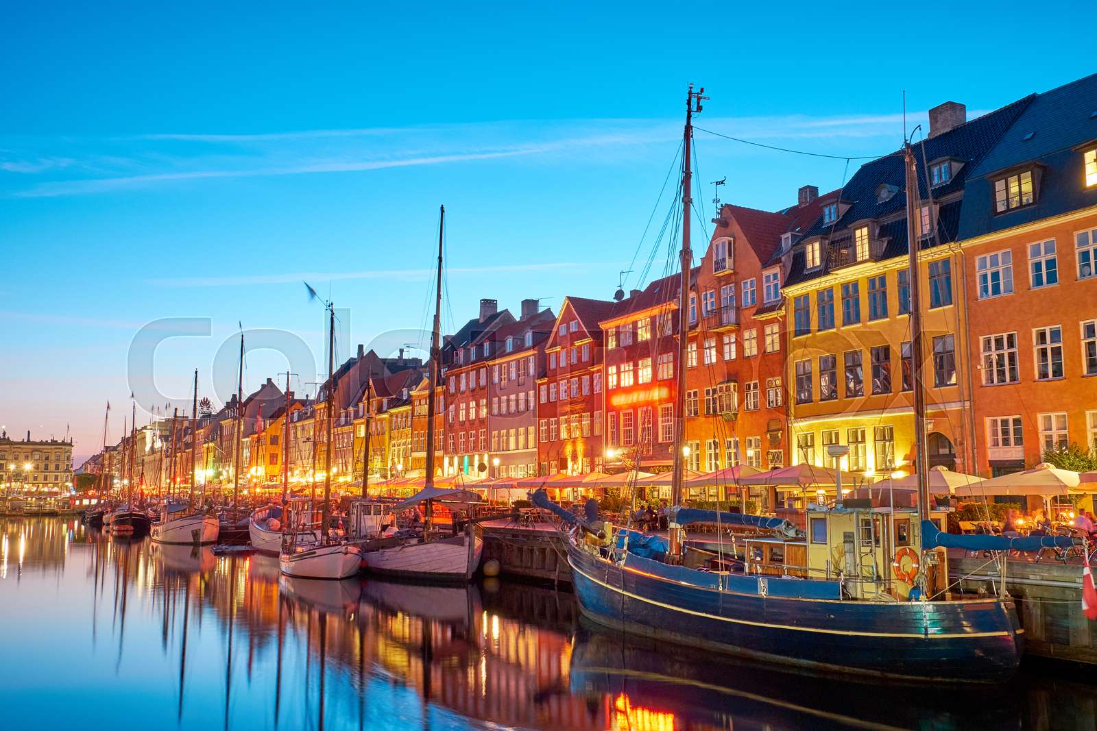 The Nyhavn Canal at night in Copenhagen | Stock image | Colourbox