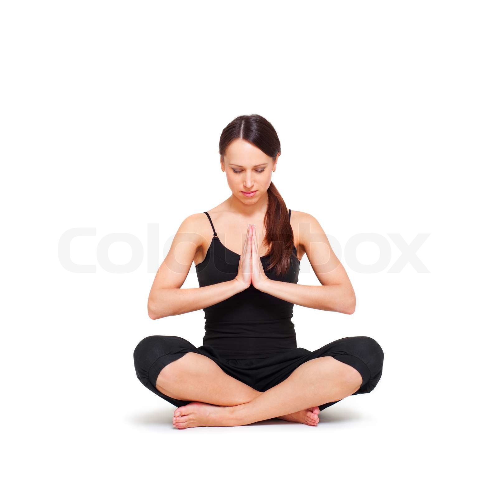 woman doing yoga exercise isolated on white background | Stock image ...