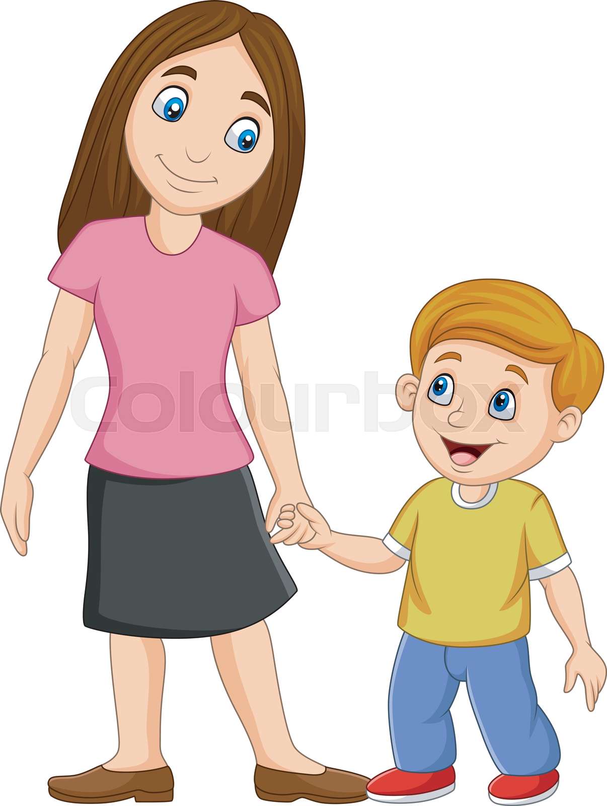 Cartoon mother holding her son's hand | Stock vector | Colourbox