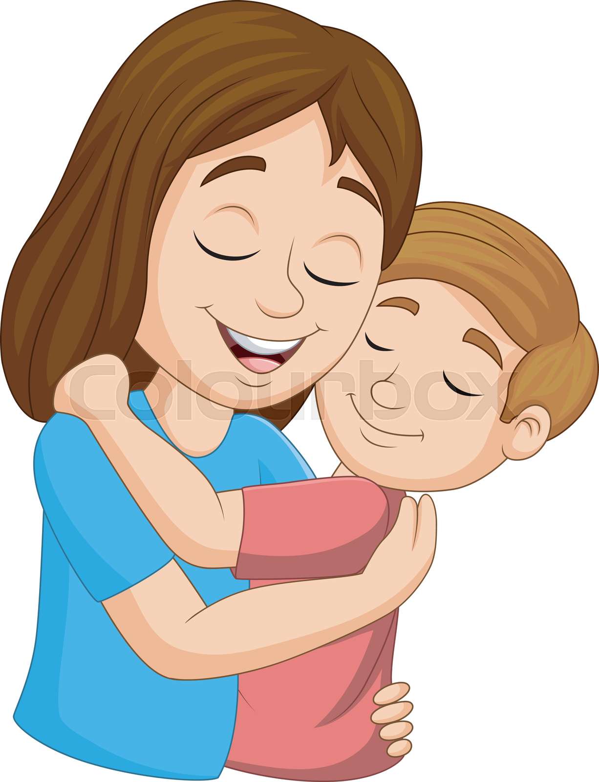 Cartoon happy mother hugging her son | Stock vector | Colourbox