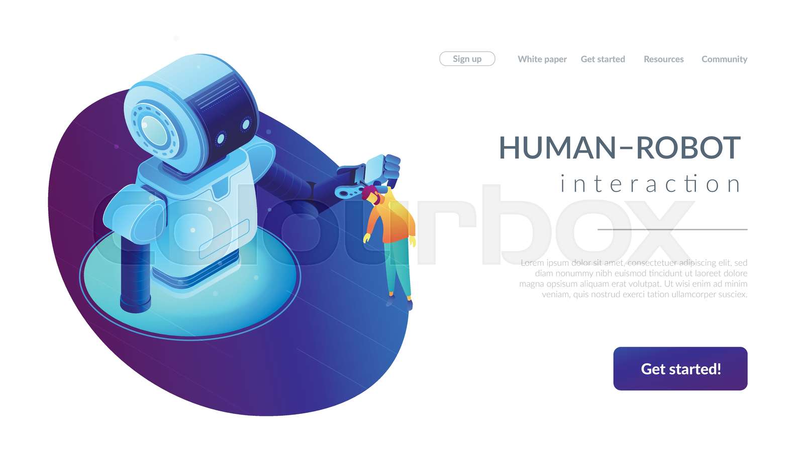 Human-robot interaction isometric 3D landing page. | Stock vector ...