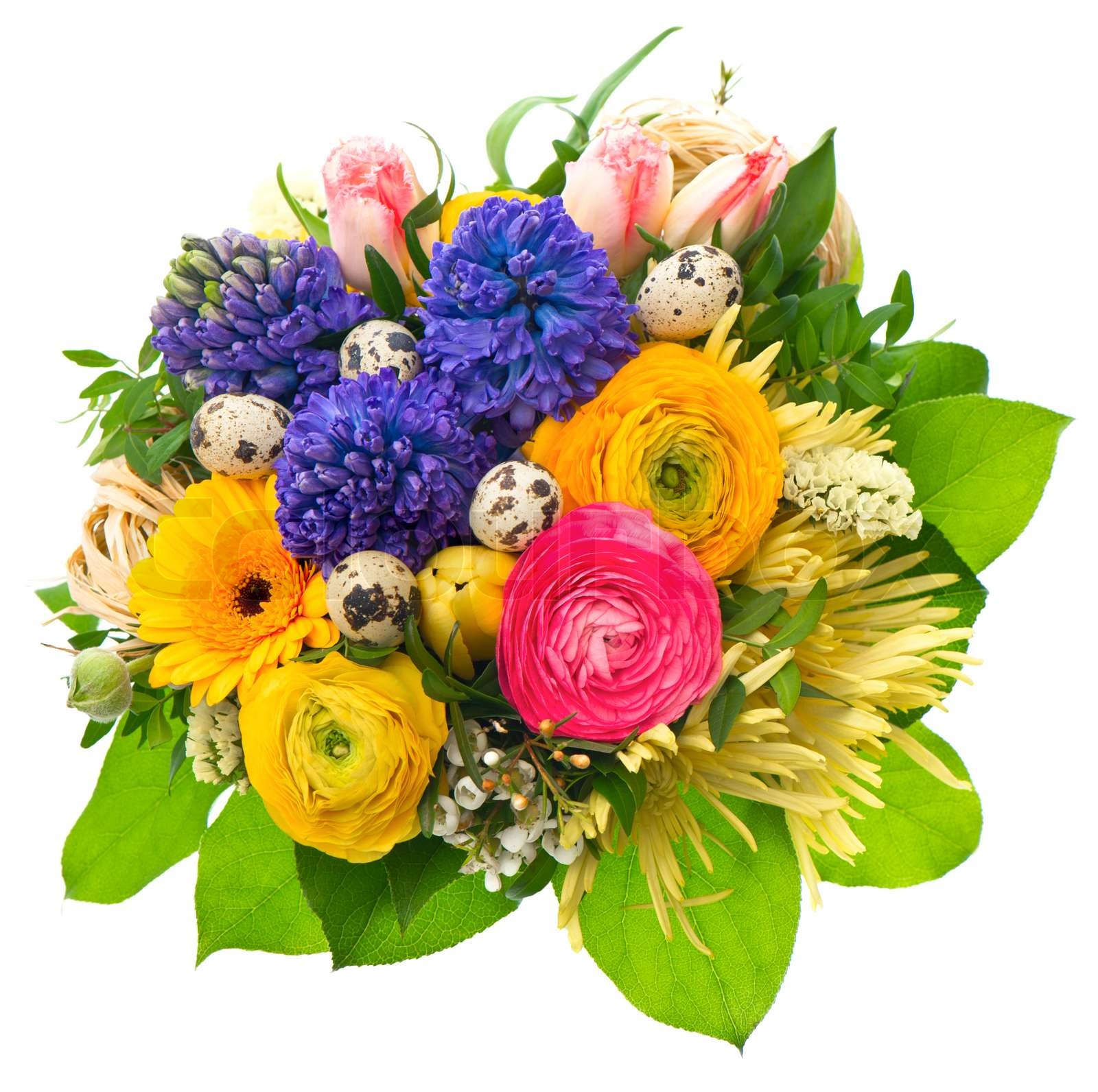 beautiful easter bouquet of colorful spring flowers | Stock image ...