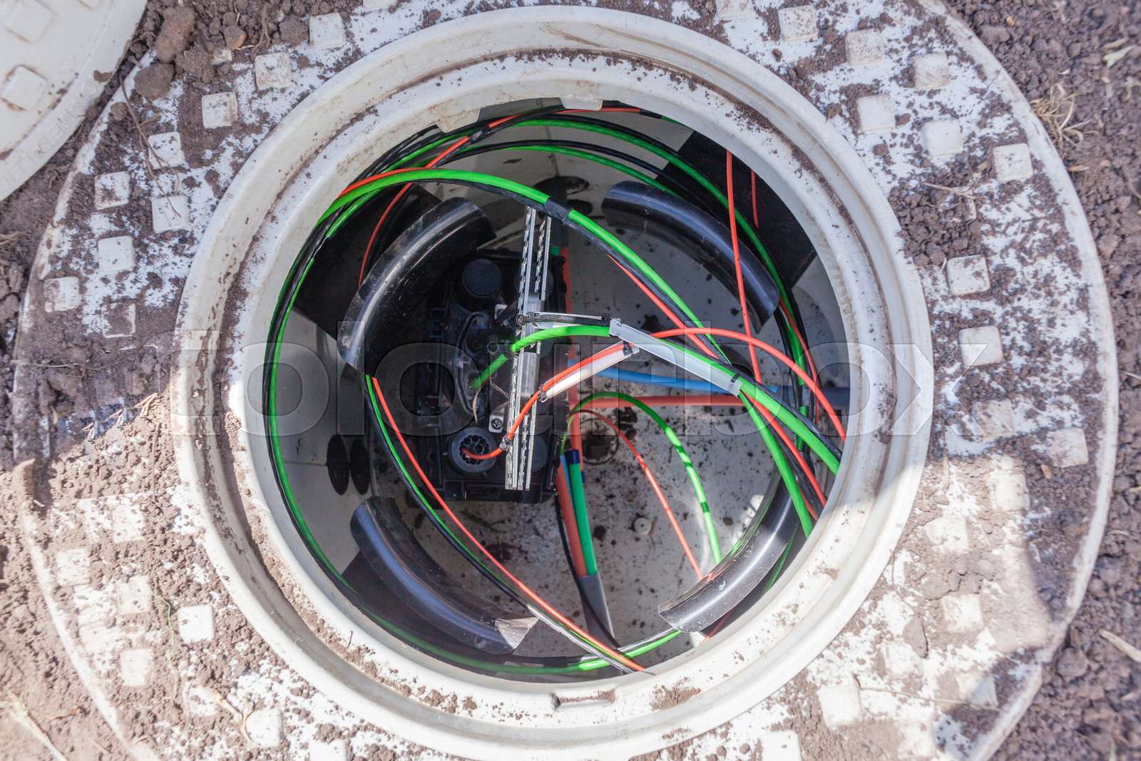 Fiber Optic Cables Underground Connection Box | Stock image | Colourbox