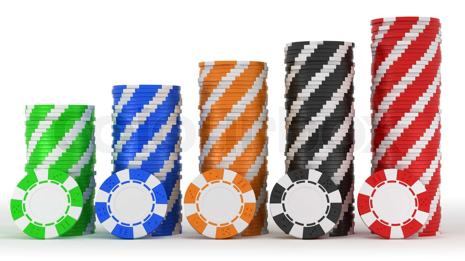 Casino or roulette chip stacks over white | Stock image | Colourbox