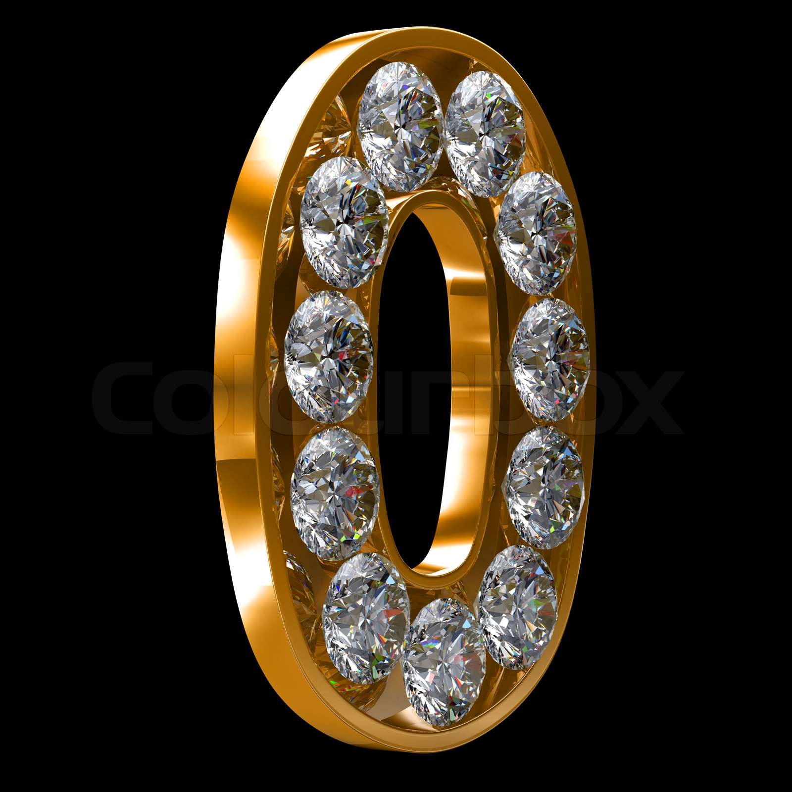 Golden 0 numeral incrusted with diamonds | Stock image | Colourbox