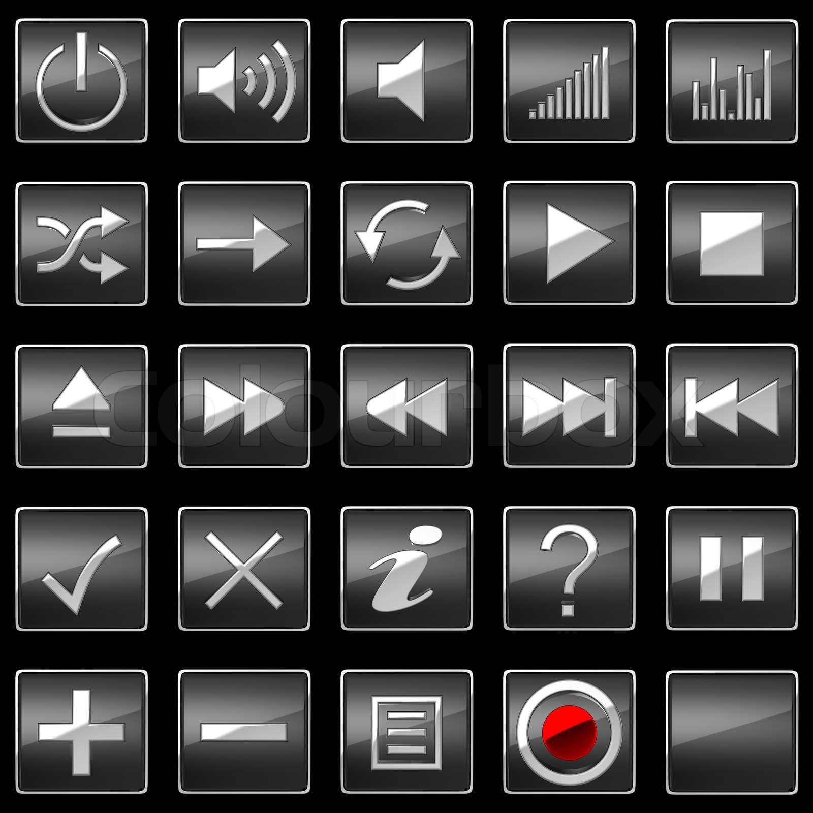 Black Control panel icons or buttons | Stock image | Colourbox