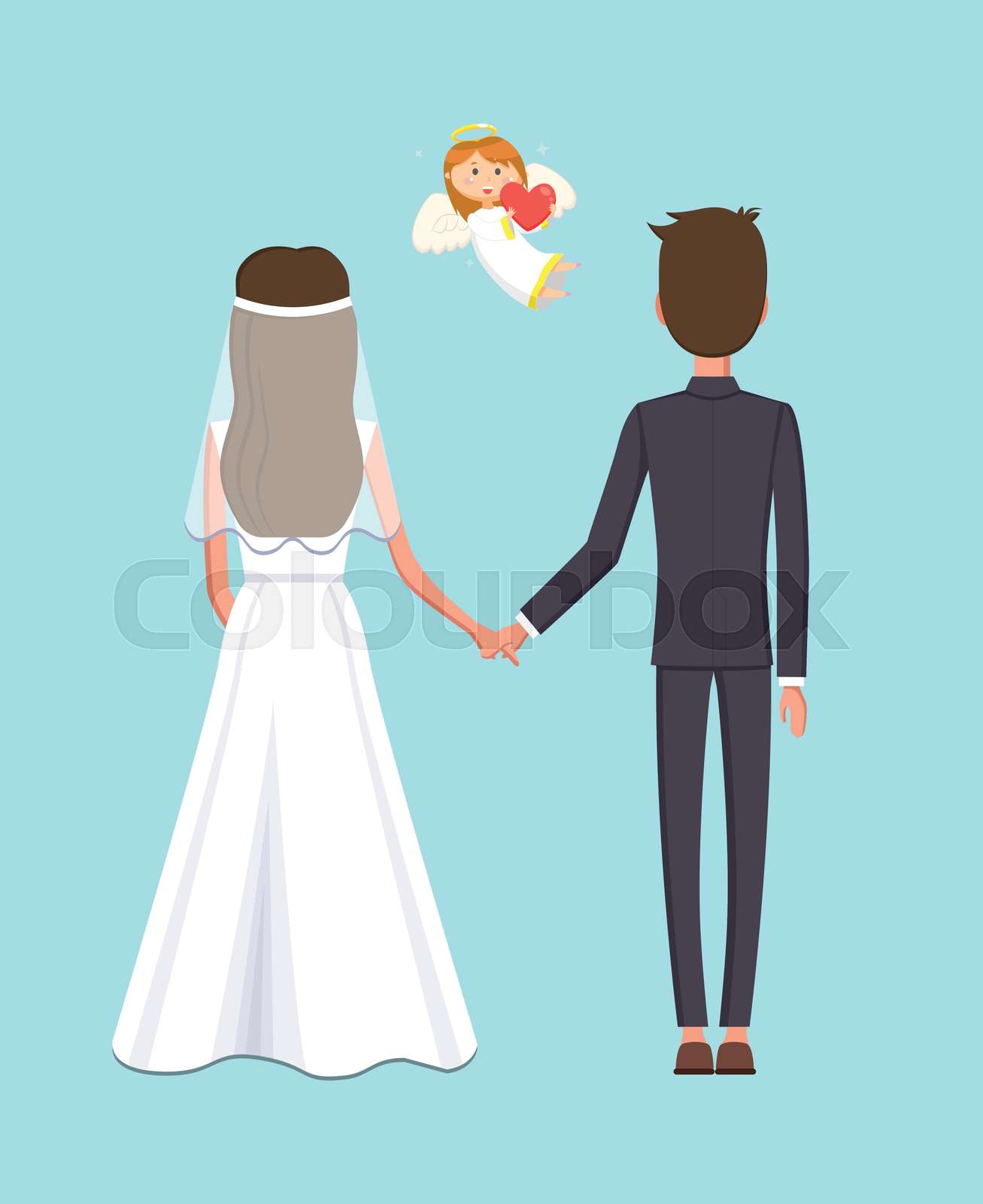 Husband and Wife at Wedding Ceremony with Angel | Stock vector | Colourbox