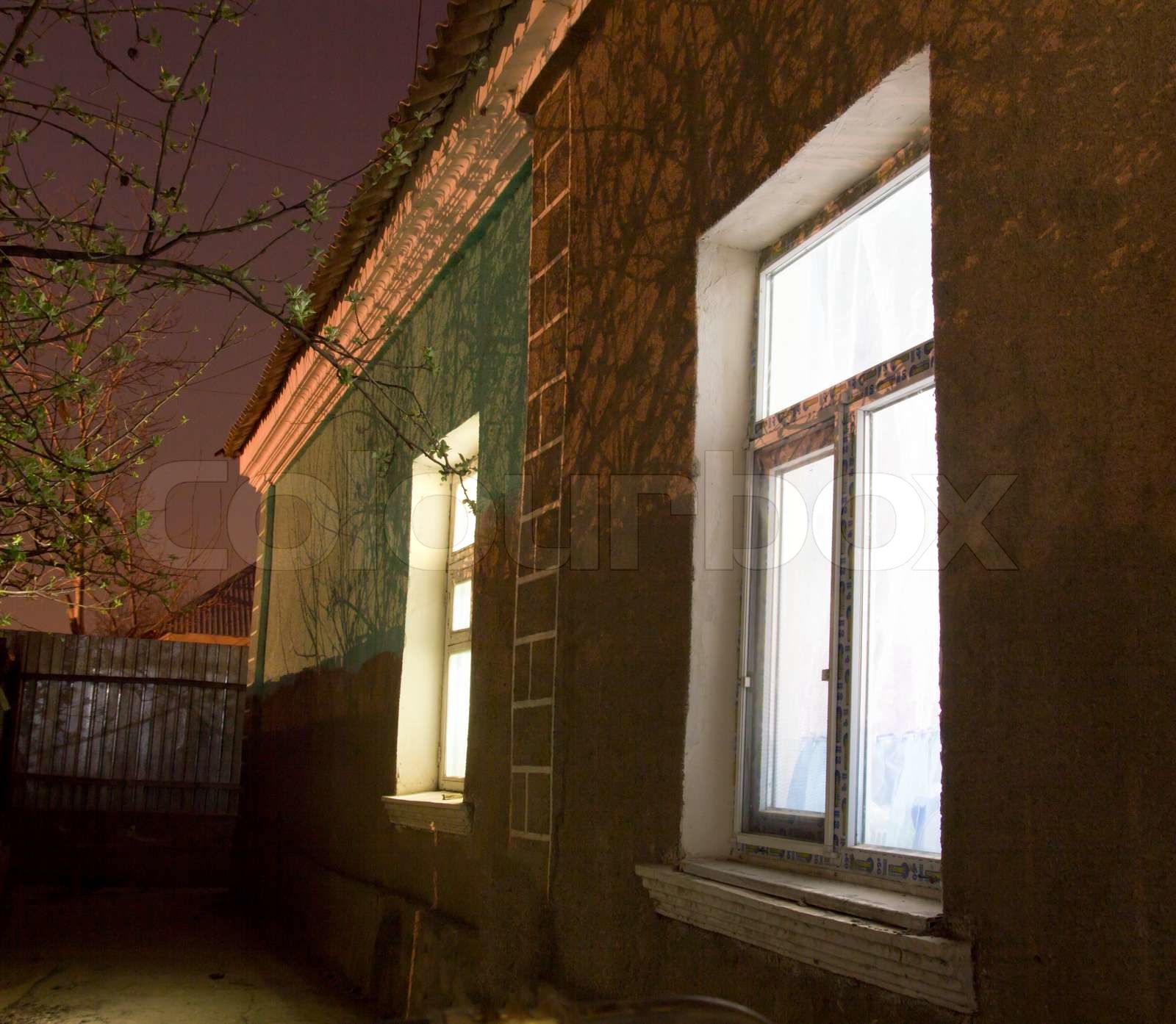 night photography windows on the house | Stock image | Colourbox