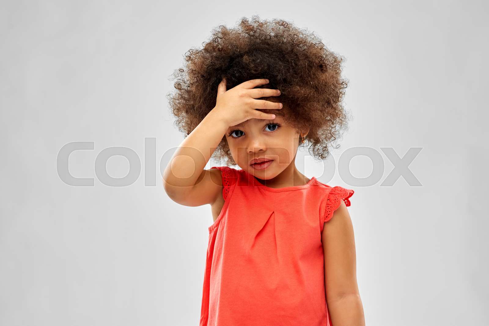 sad little african american girl touching forehead | Stock image ... sad little african american girl touching forehead | Stock image ...