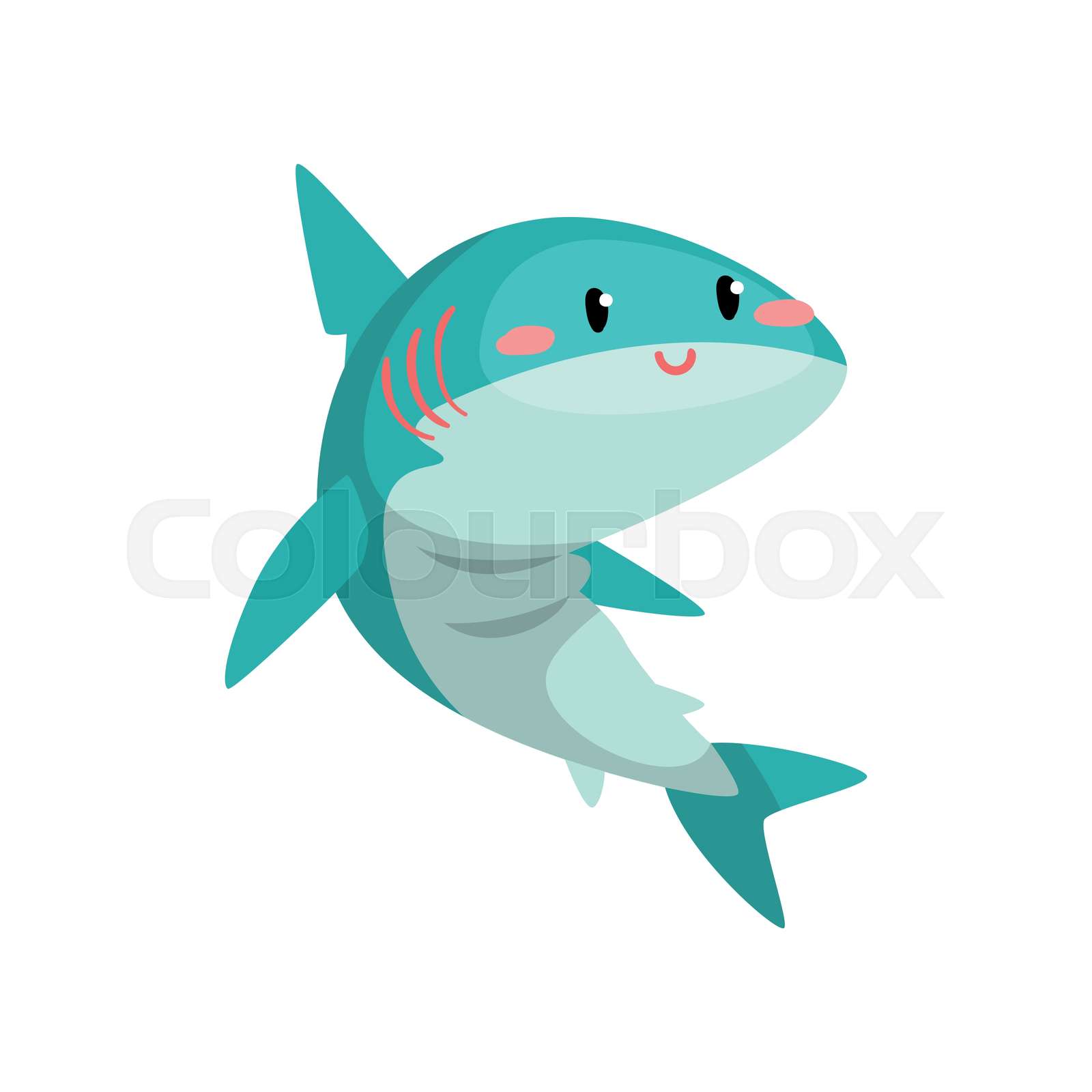Cute funny blue shark cartoon character vector Illustration on a white ...