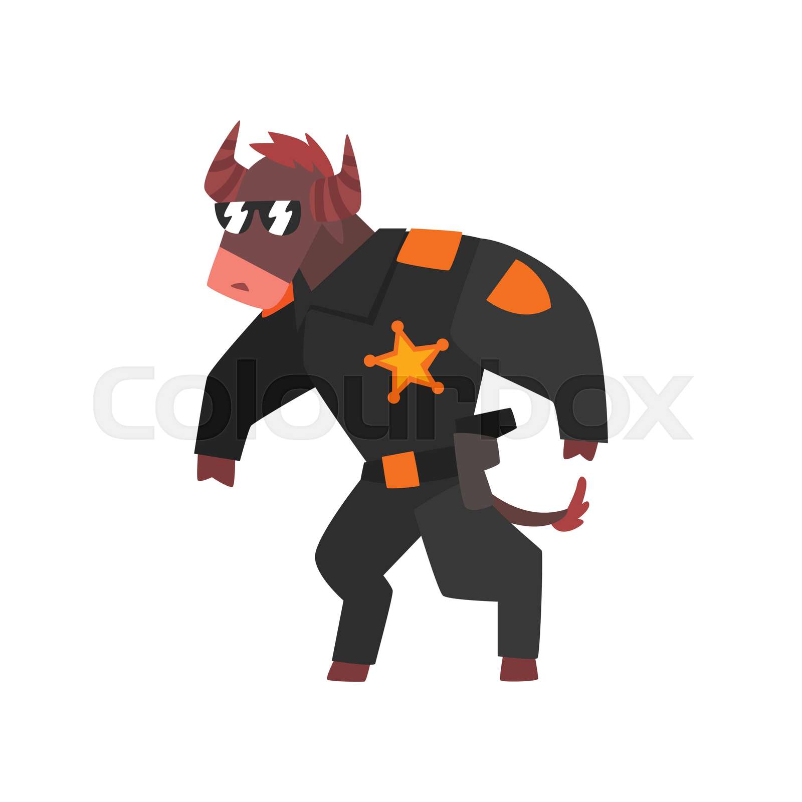 Bull Police Officer Wearing Uniform, Humanized Animal Cartoon Character ...
