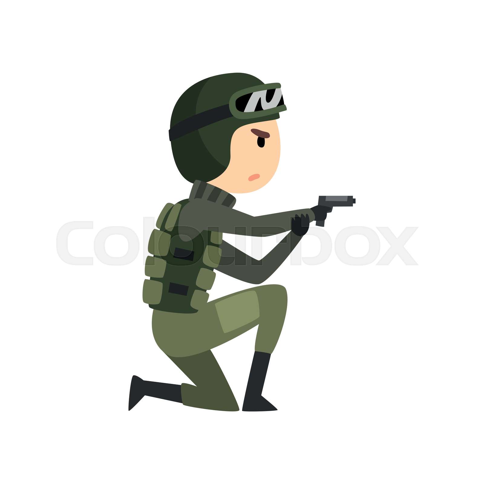 Military man with gun, soldier character in camouflage combat uniform ...
