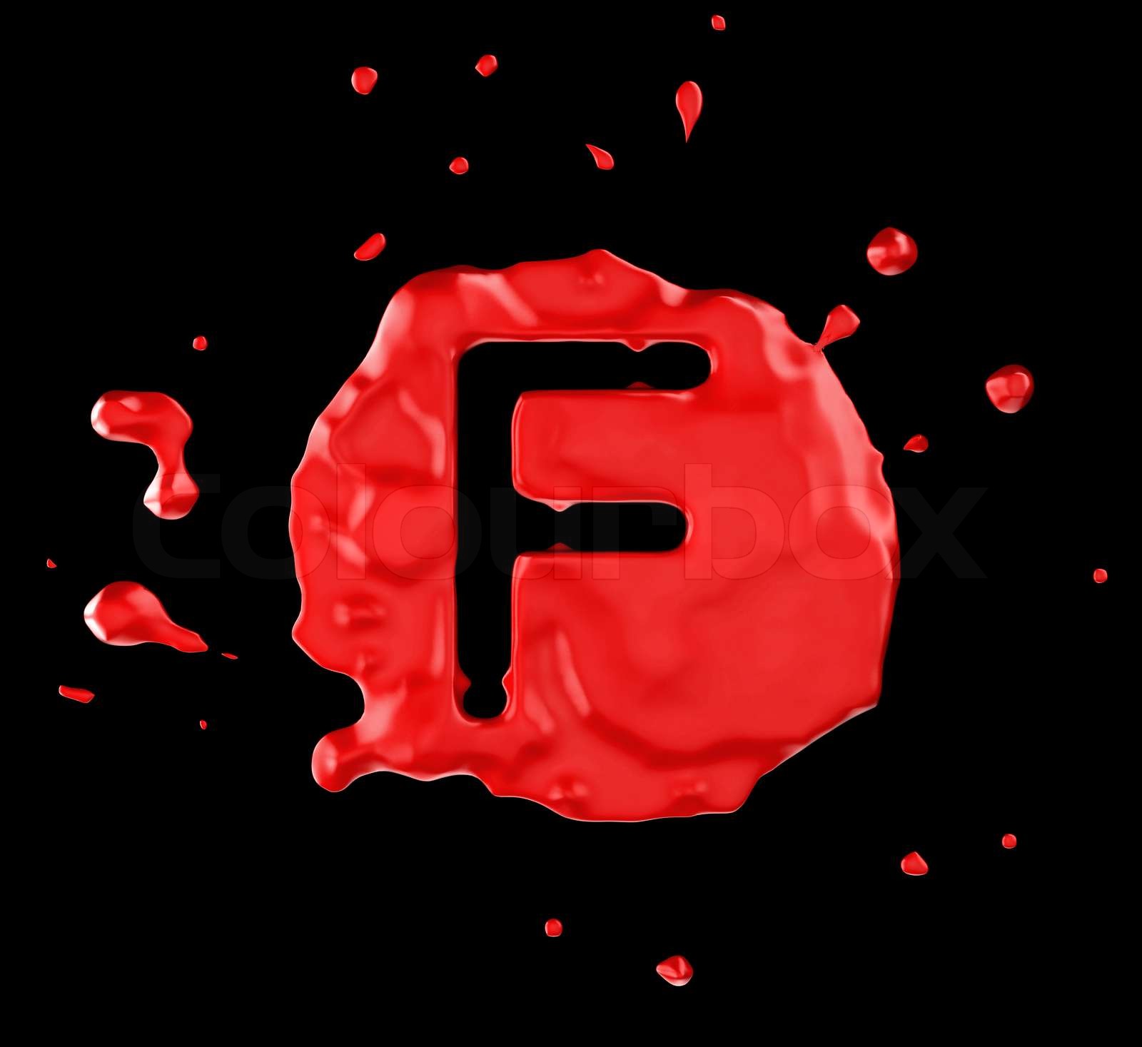 Red blob F letter over black background | Stock image | Colourbox