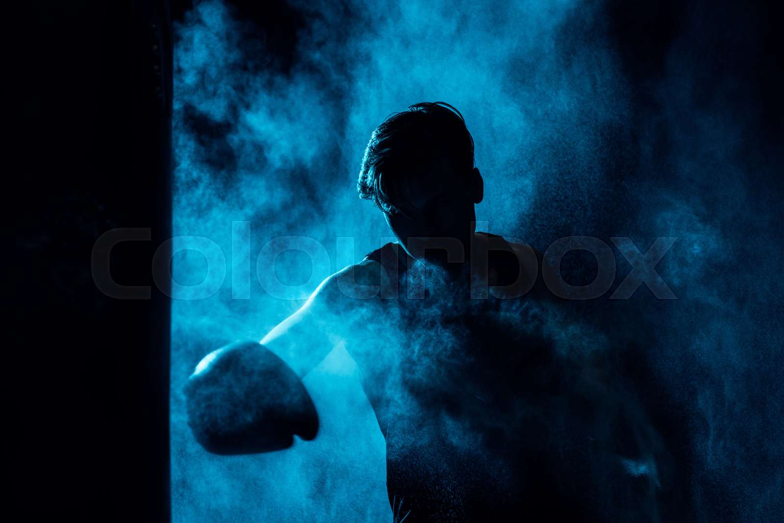 Boxer in boxing gloves training in dark with smoke | Stock image ...
