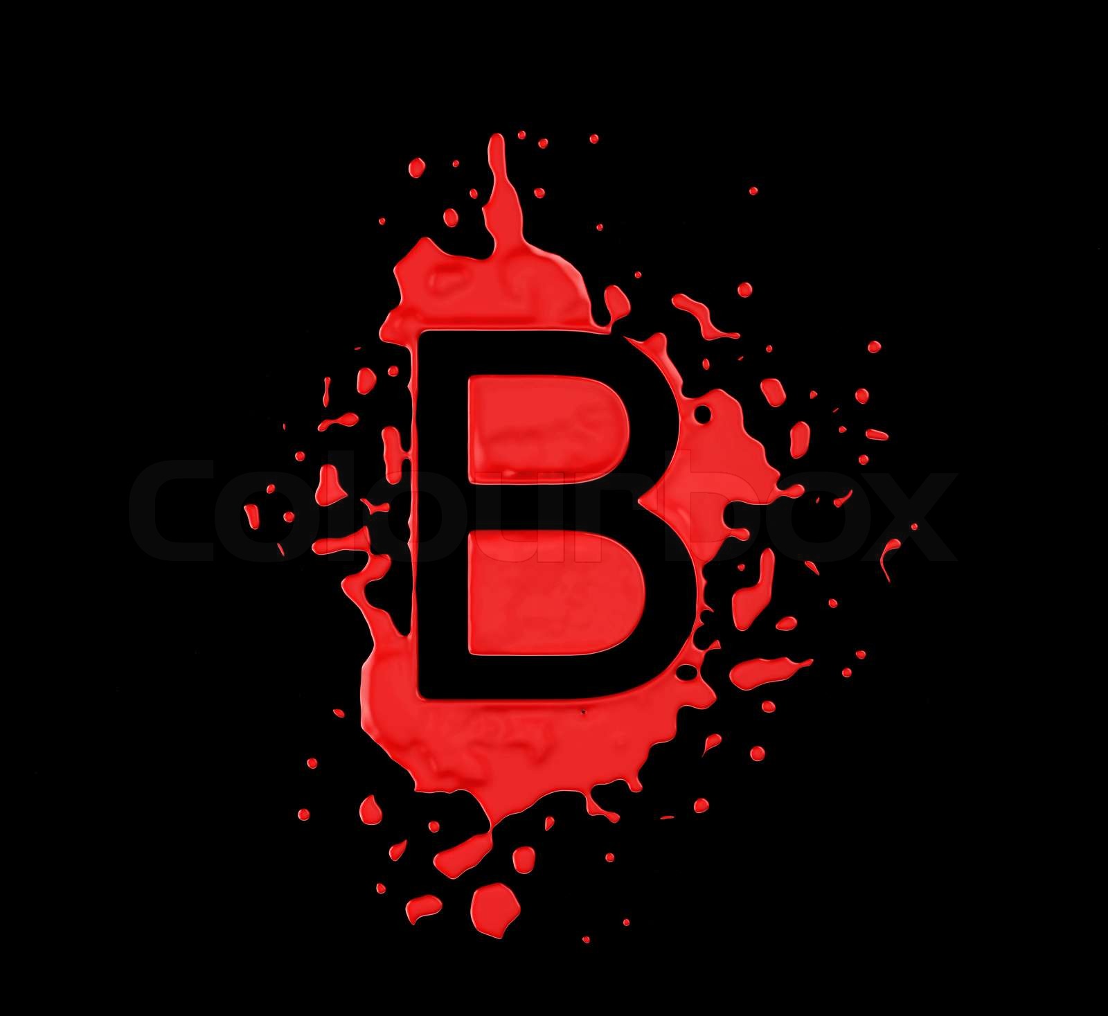 Red blot B letter over black background | Stock image | Colourbox