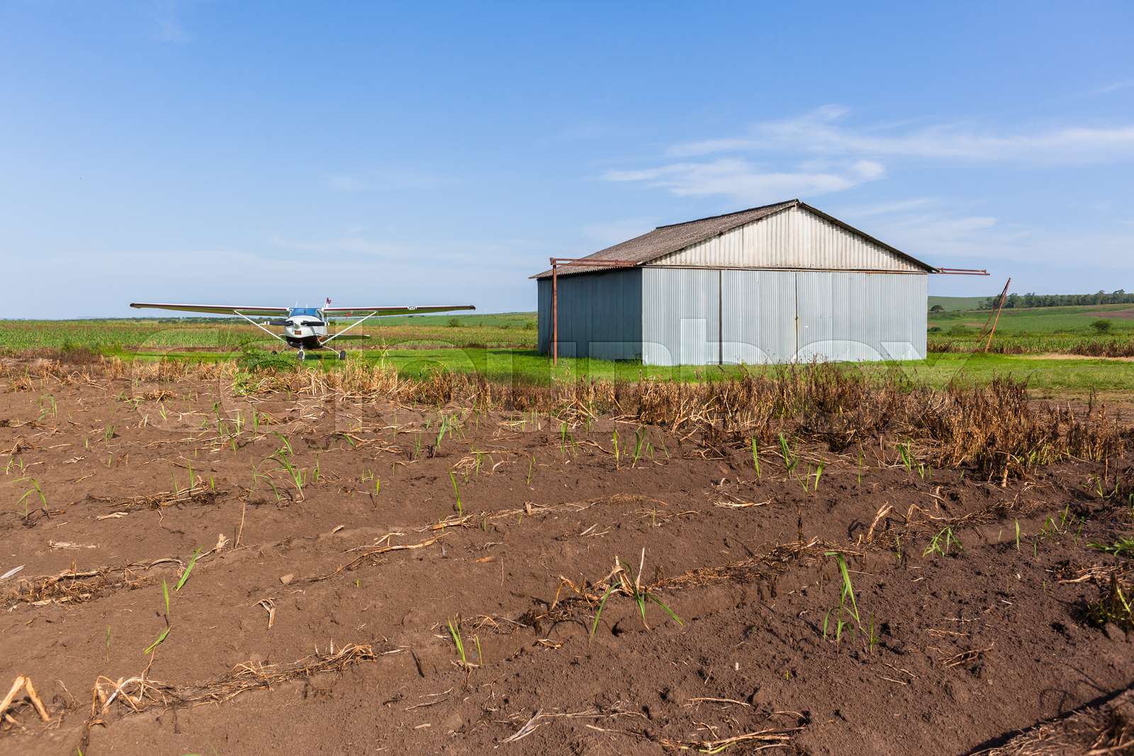 Grass Airstrip Aircraft Hangar Farm | Stock image | Colourbox
