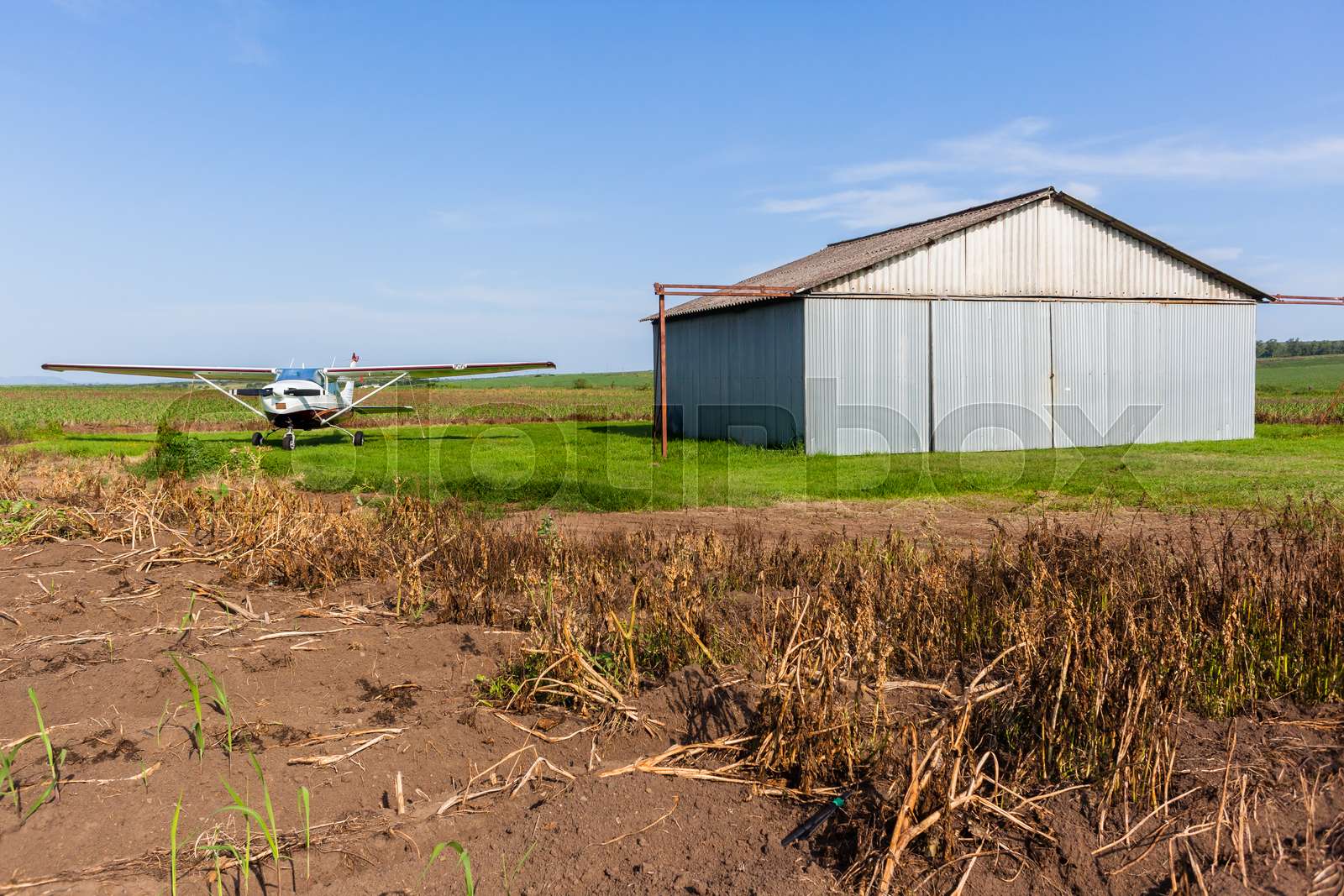 Grass Airstrip Aircraft Hangar Farm | Stock image | Colourbox
