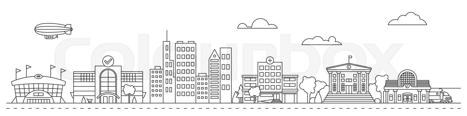 City main street line art vector illustration | Stock vector | Colourbox