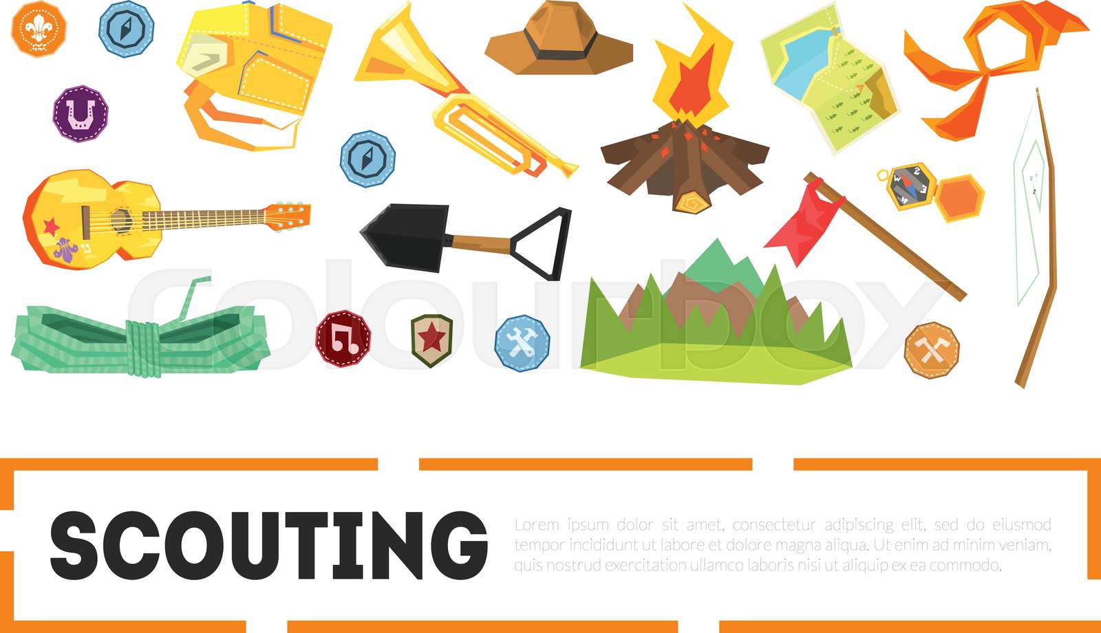 Scouting Banner Template with Camping and Hiking Equipment and place ...