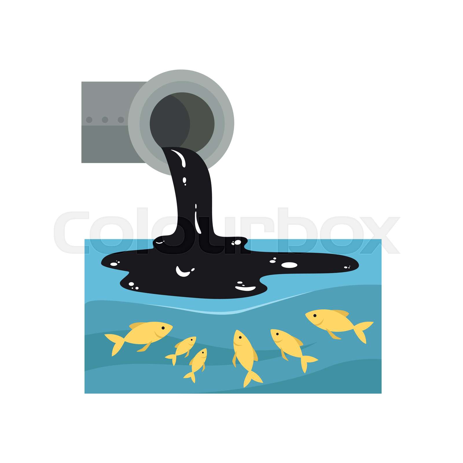 Toxic waste flowing from the pipe and poisoning fish, global ...