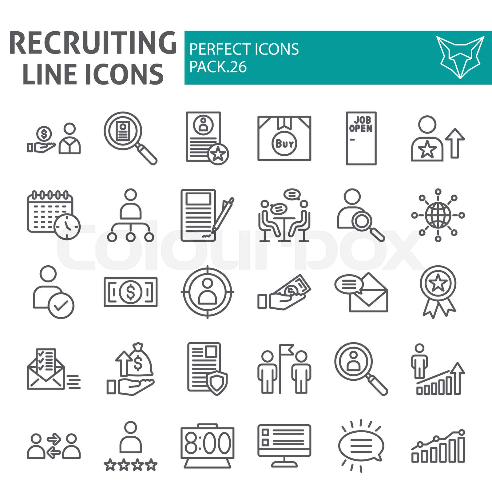 Recruiting line icon set, employment symbols collection, vector ...