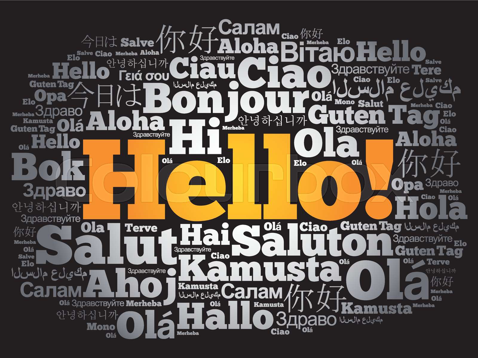Hello word cloud collage in different languages | Stock vector | Colourbox